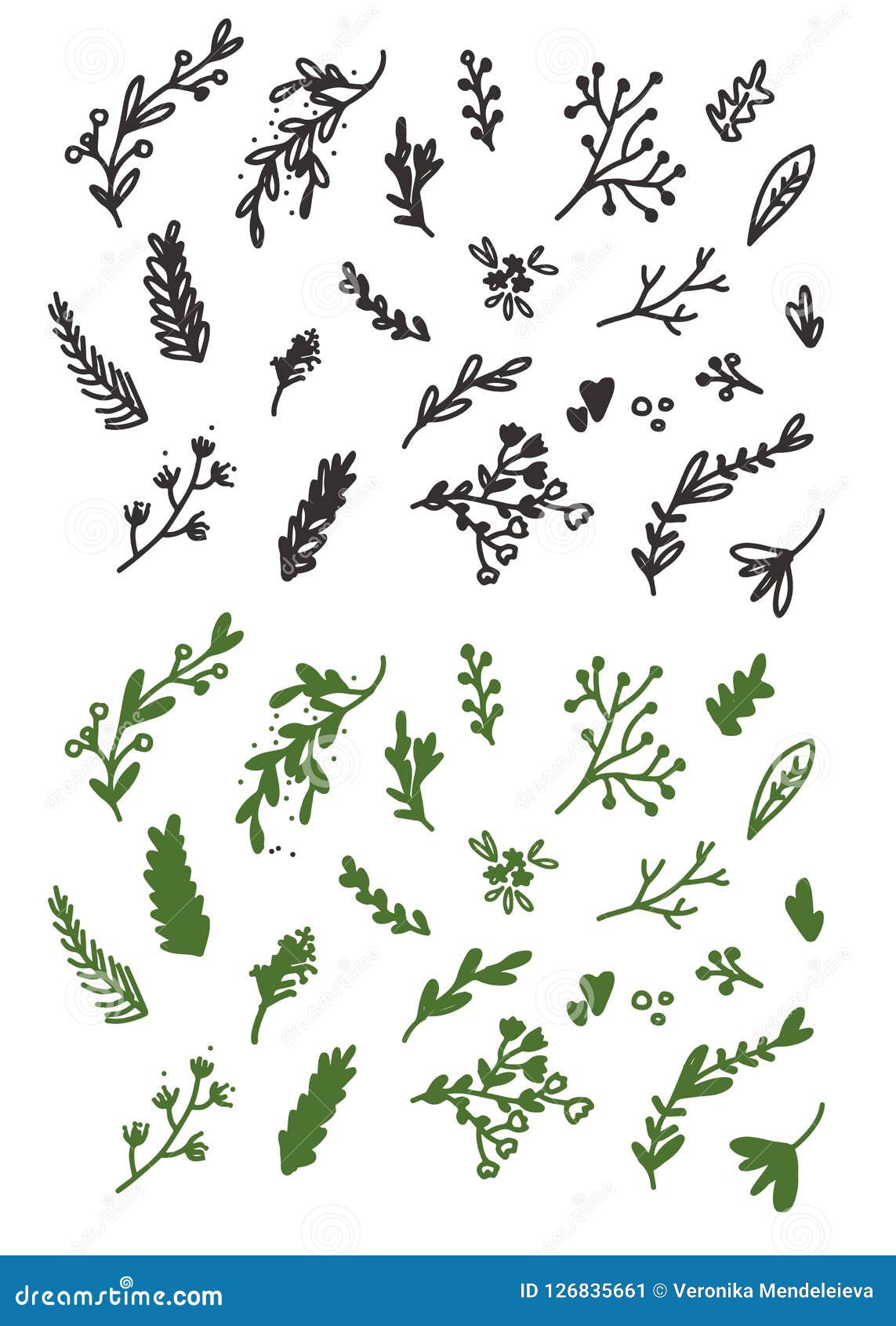 Floral Doodle Hand Drawn Set Stock Vector - Illustration of background ...