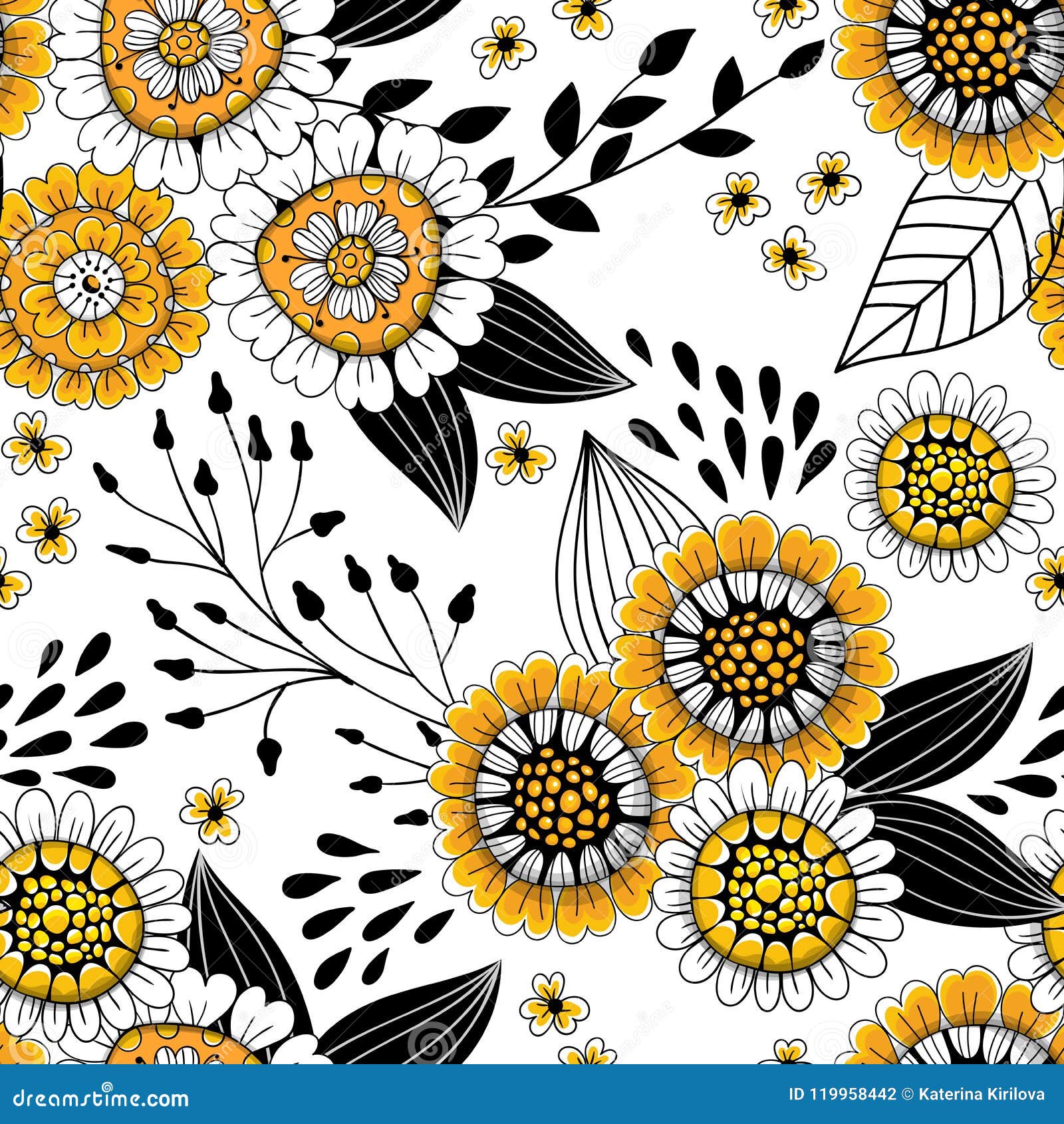 Floral doodle pattern stock vector. Illustration of floral - 119958442