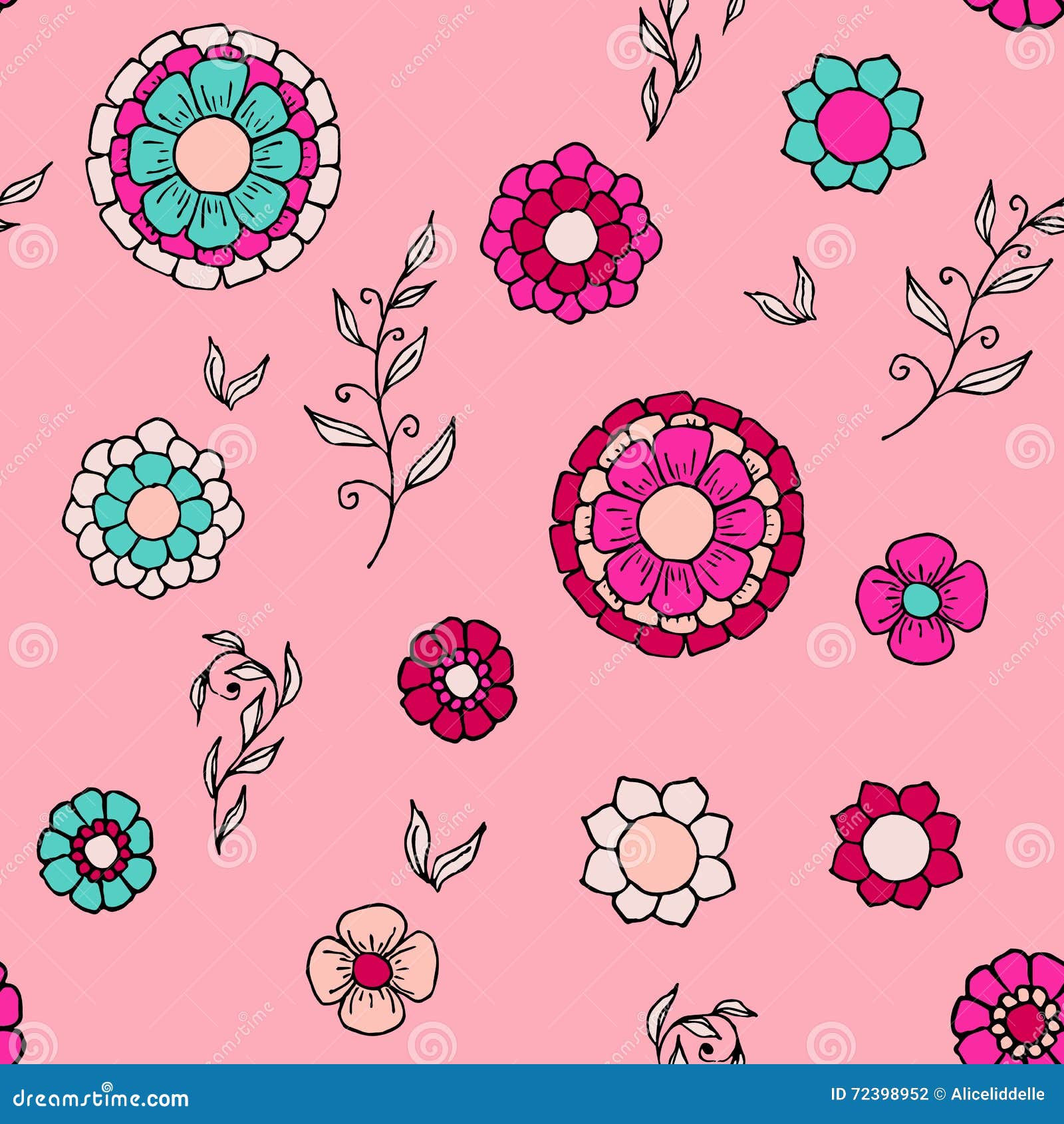 Floral Doodle Seamless Pattern. Stock Vector - Illustration of nature ...