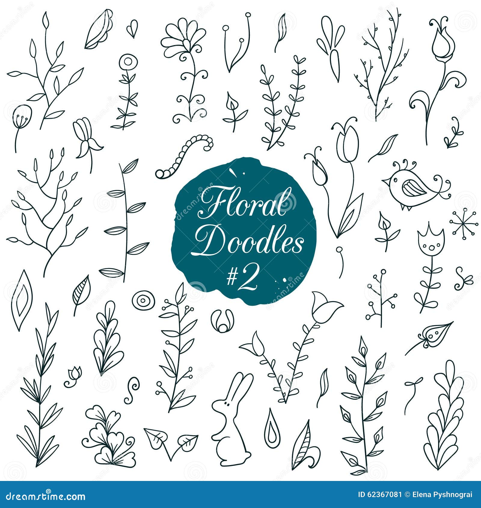 Floral doodle set stock vector. Illustration of laurel - 62367081