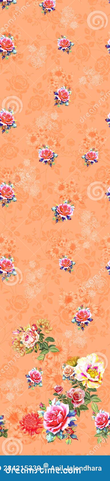 Floral Dupatta with Daman with Negative Floral Effect Texture Pattern ...