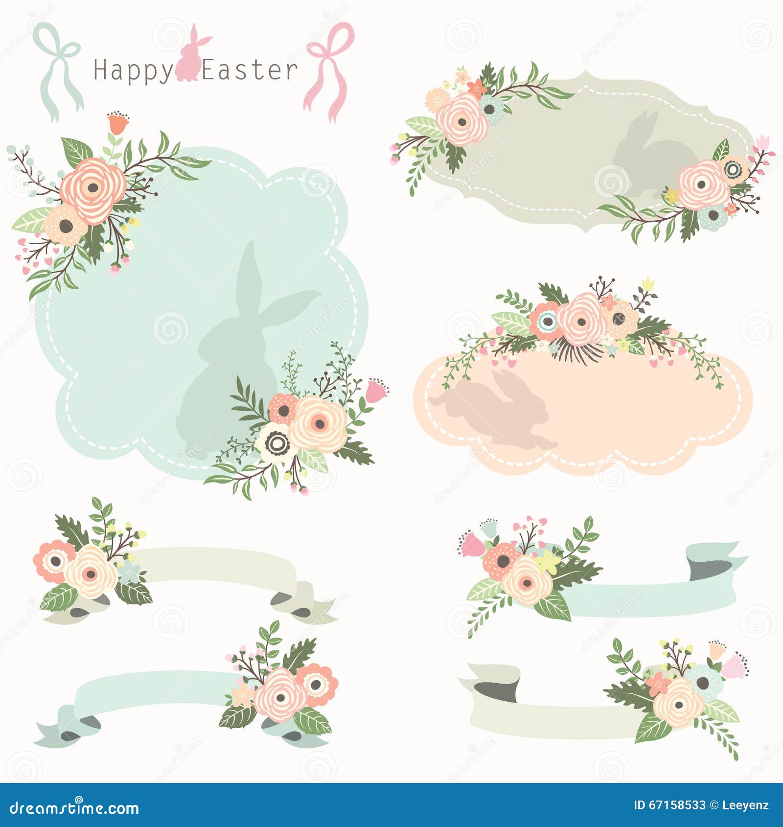 Floral Easter Frames and Banners Set Stock Vector - Illustration of ...