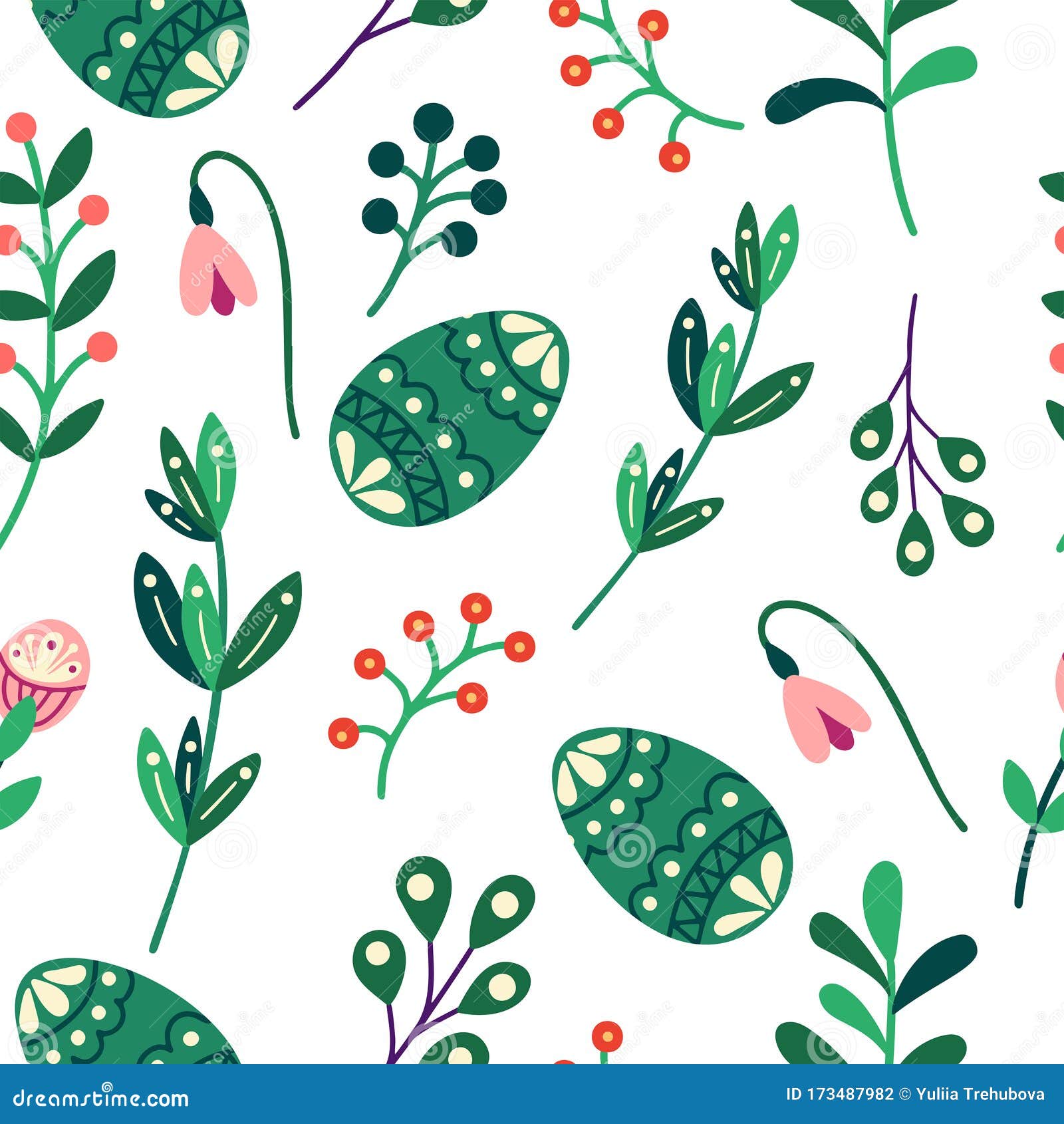 Floral Easter Seamless Pattern. Holiday Background with Eggs, Flowers ...