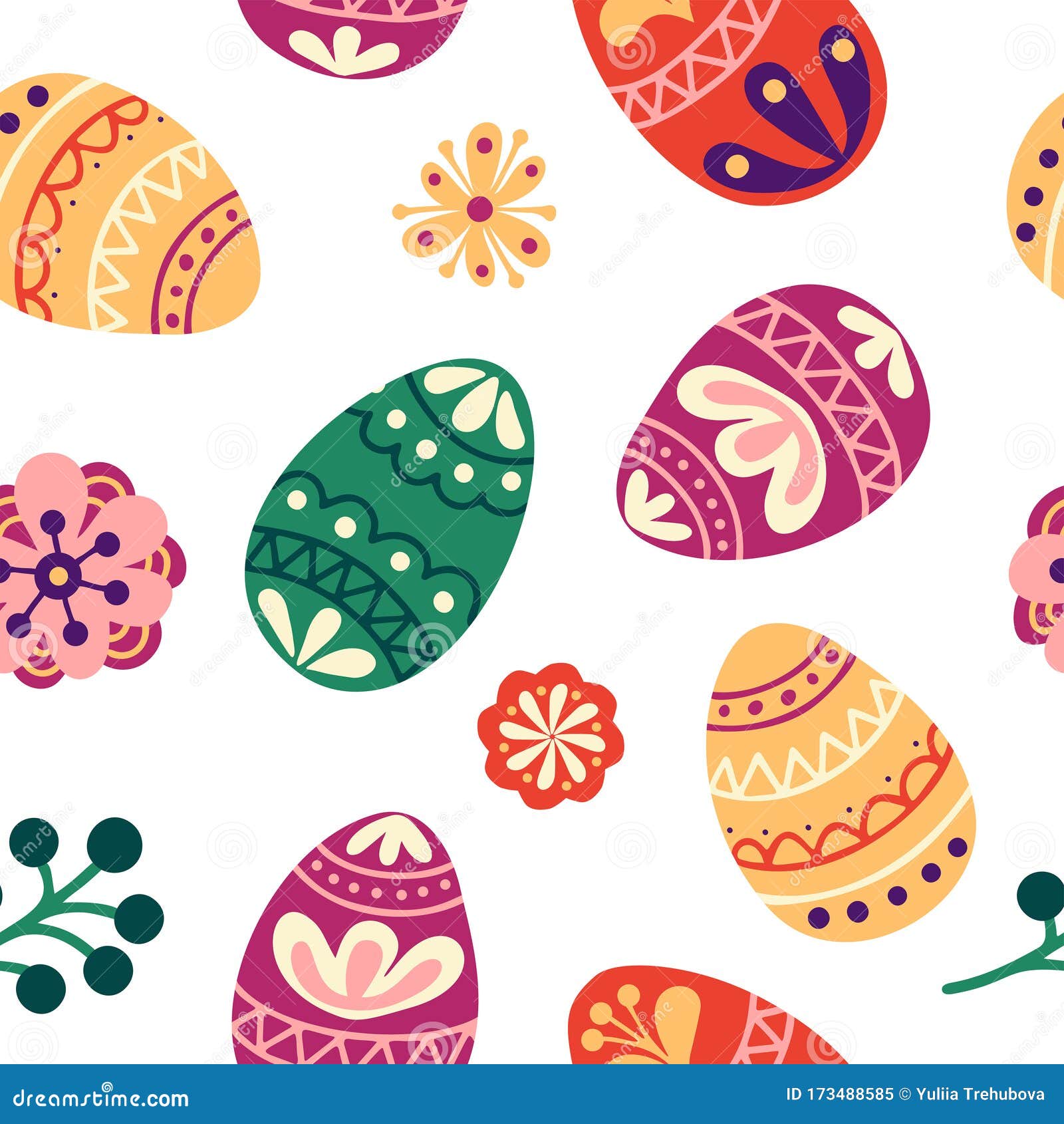Floral Easter Seamless Pattern. Holiday Background with Eggs, Flowers ...