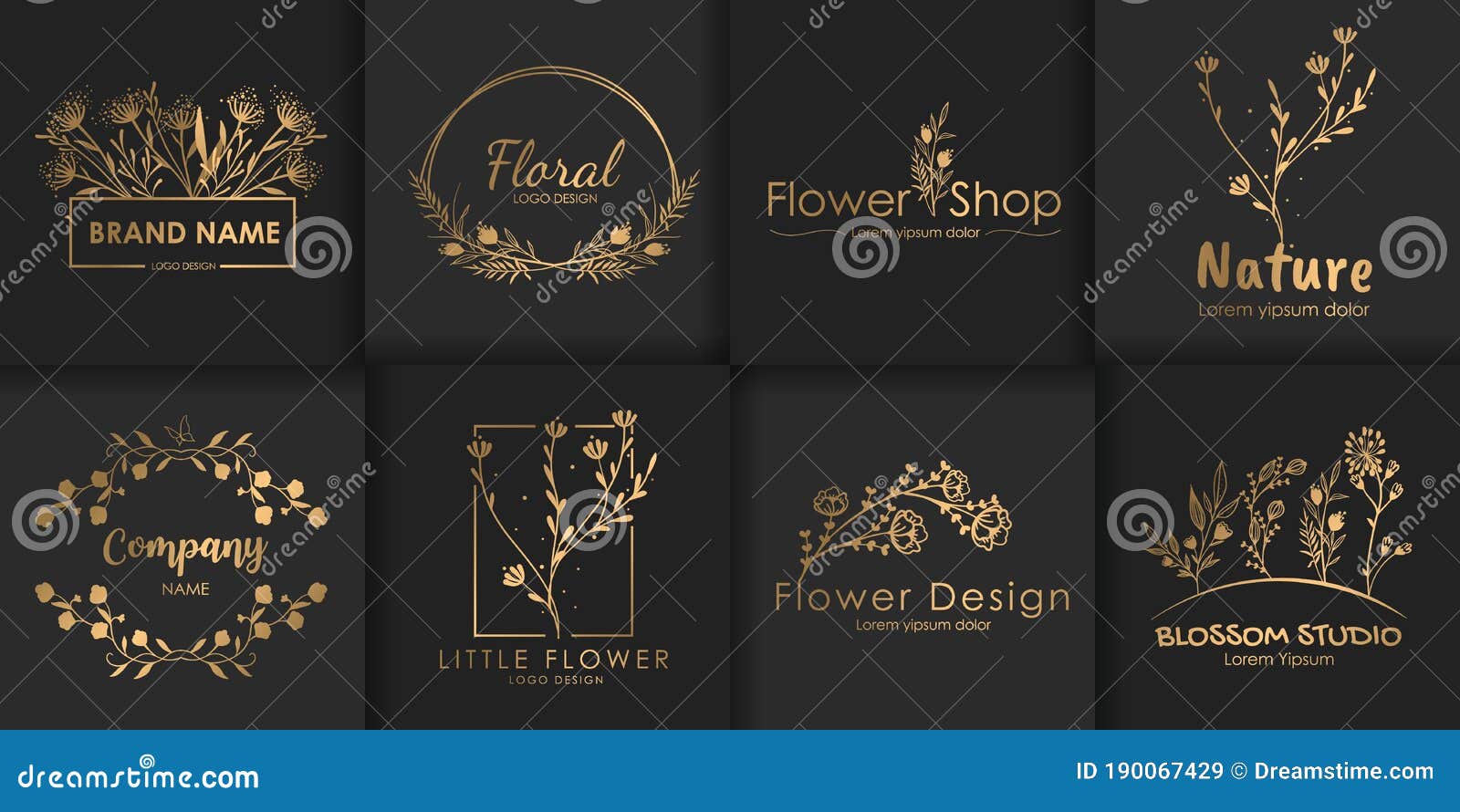 Floral elegant logos set stock vector. Illustration of organic - 190067429