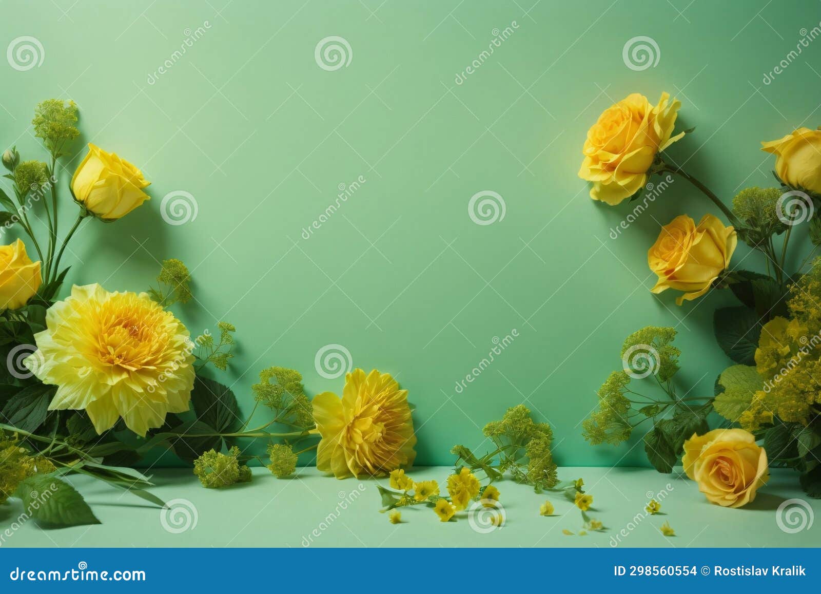 Floral Elements on a Basic Green Paper Texture Background. Stock ...