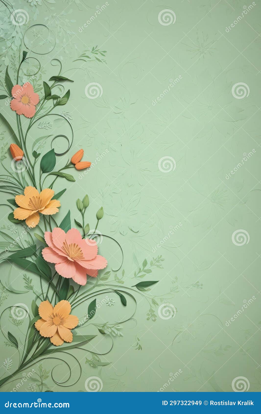 Floral Elements on a Basic Orange Paper Texture Background. Stock ...