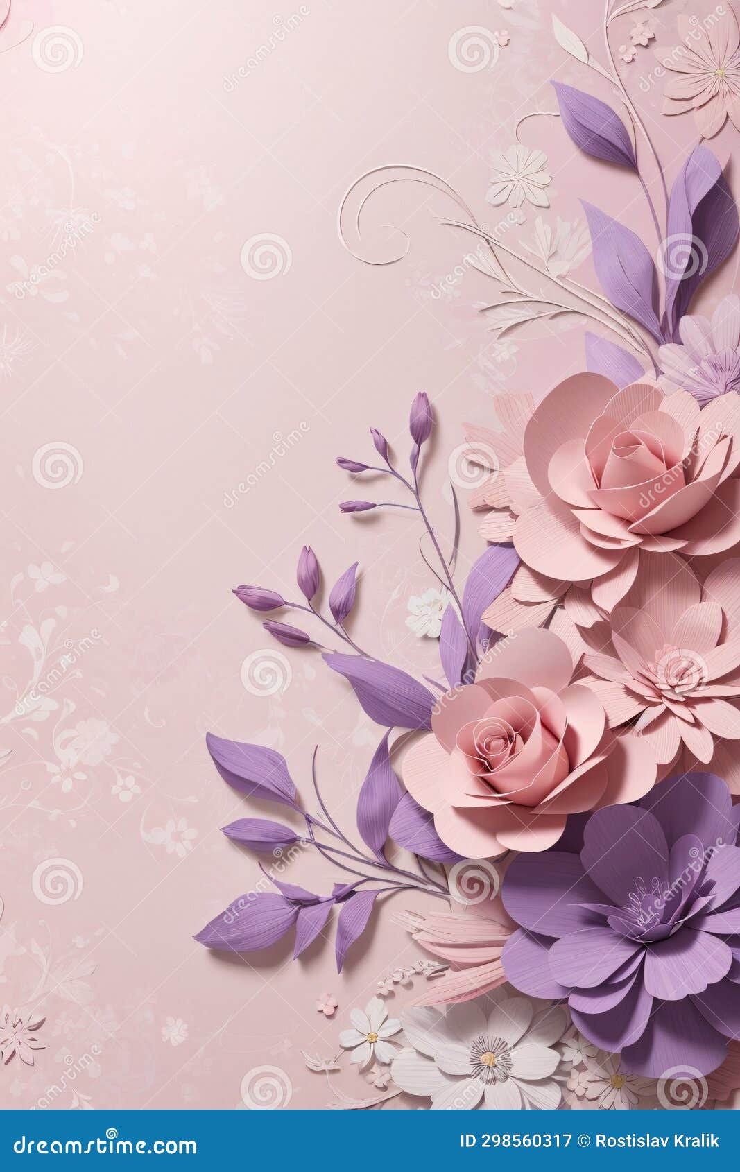 Floral Elements on a Basic Purple Paper Texture Background. Stock ...