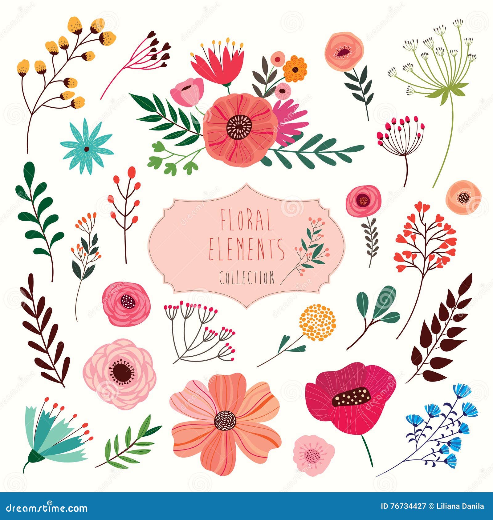 Floral elements collection stock vector. Illustration of leaves - 76734427