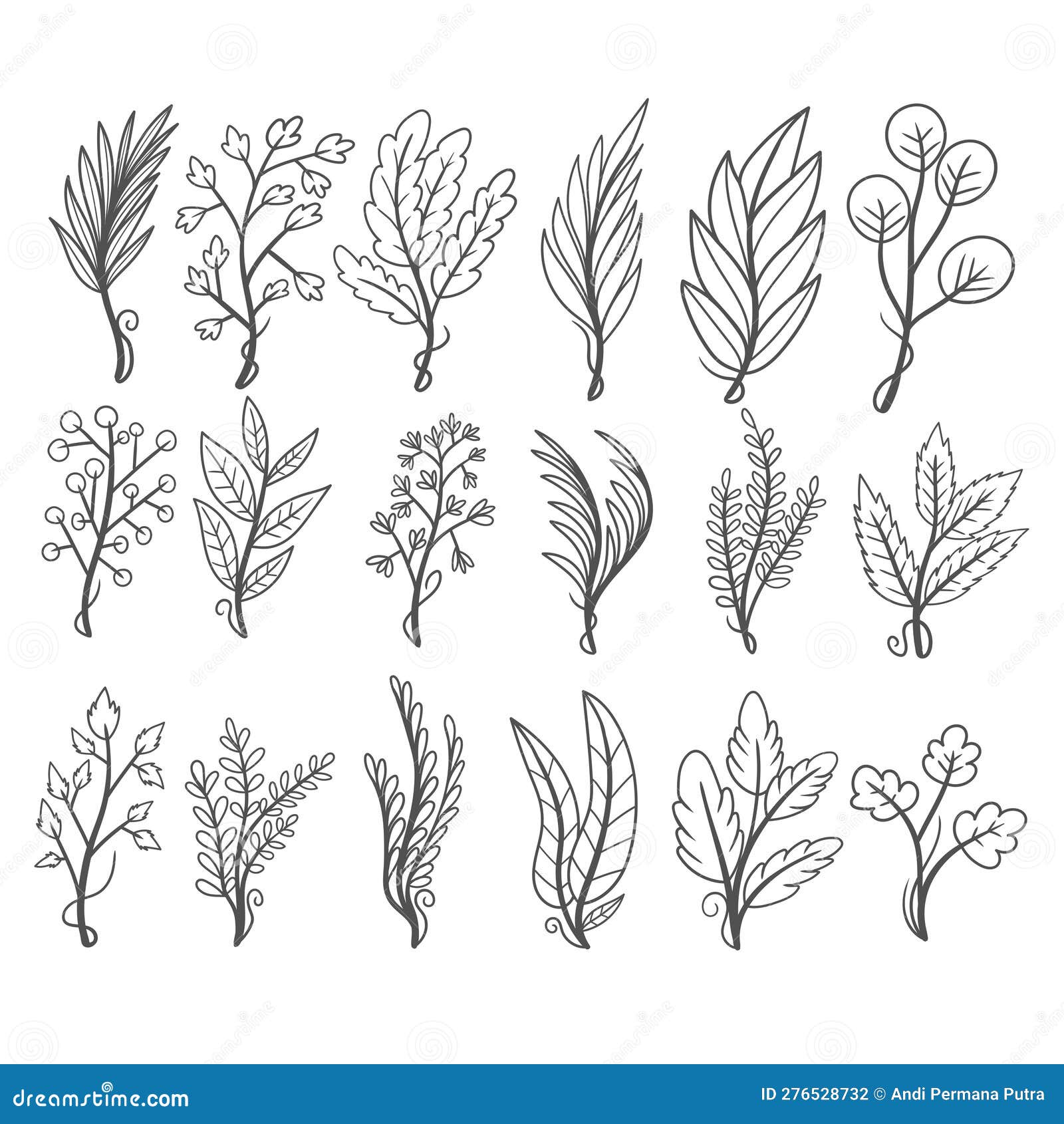 Floral Elements Hand Drawn Set Bundle Collection Stock Illustration ...