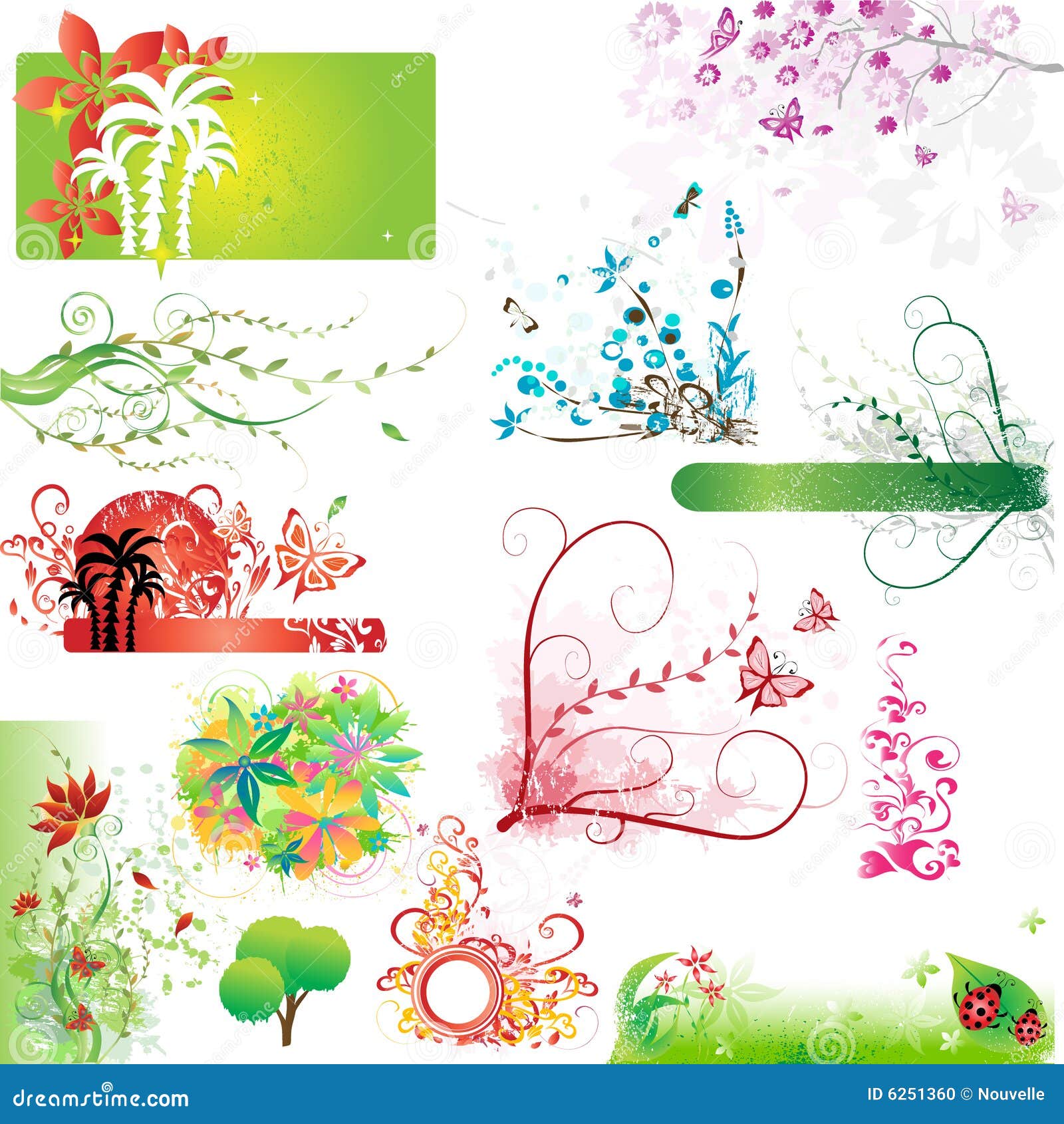 Floral elements set stock illustration. Illustration of design - 6251360