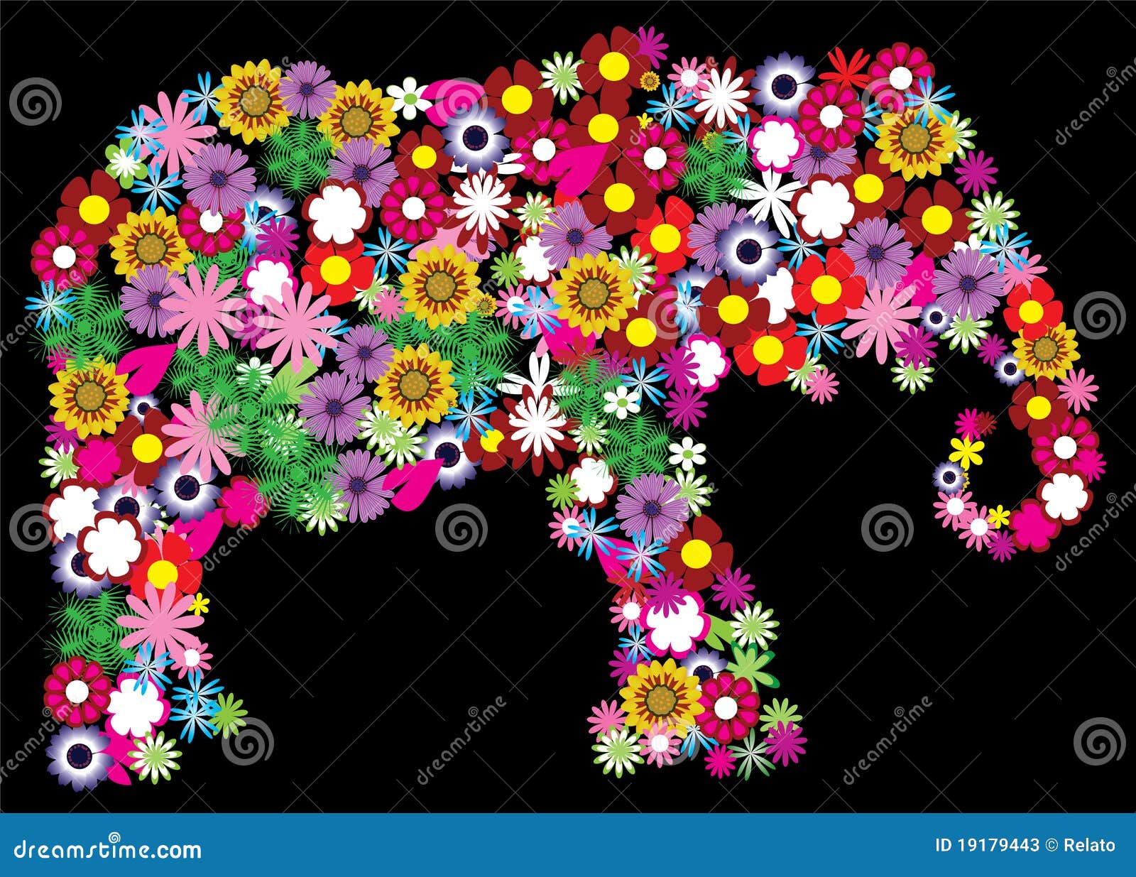 Floral elephant stock vector. Illustration of blue, silhouette - 19179443