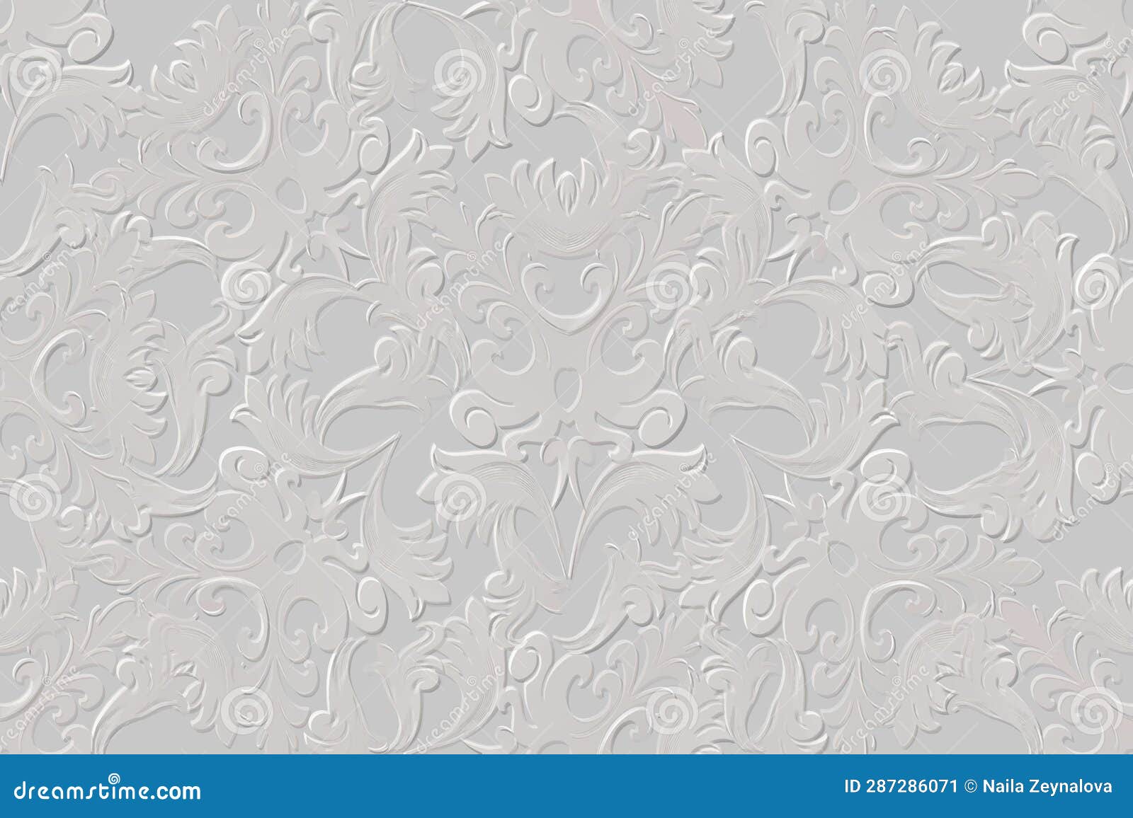 Floral Emboss Baroque 3d Seamless Pattern. Embossed White Background ...