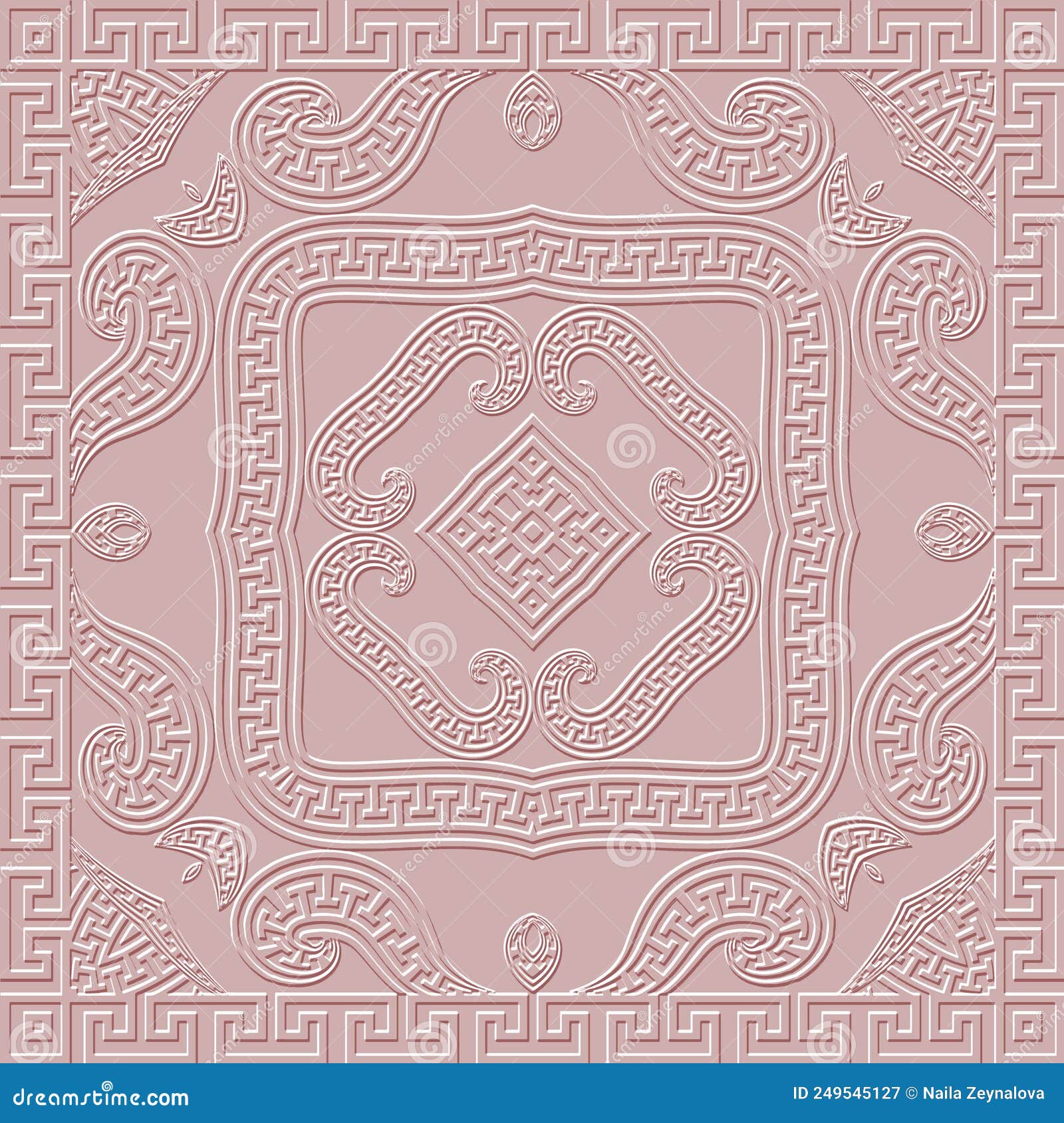 Floral Embossed 3d Greek Seamless Pattern. Vector Textured Pink ...
