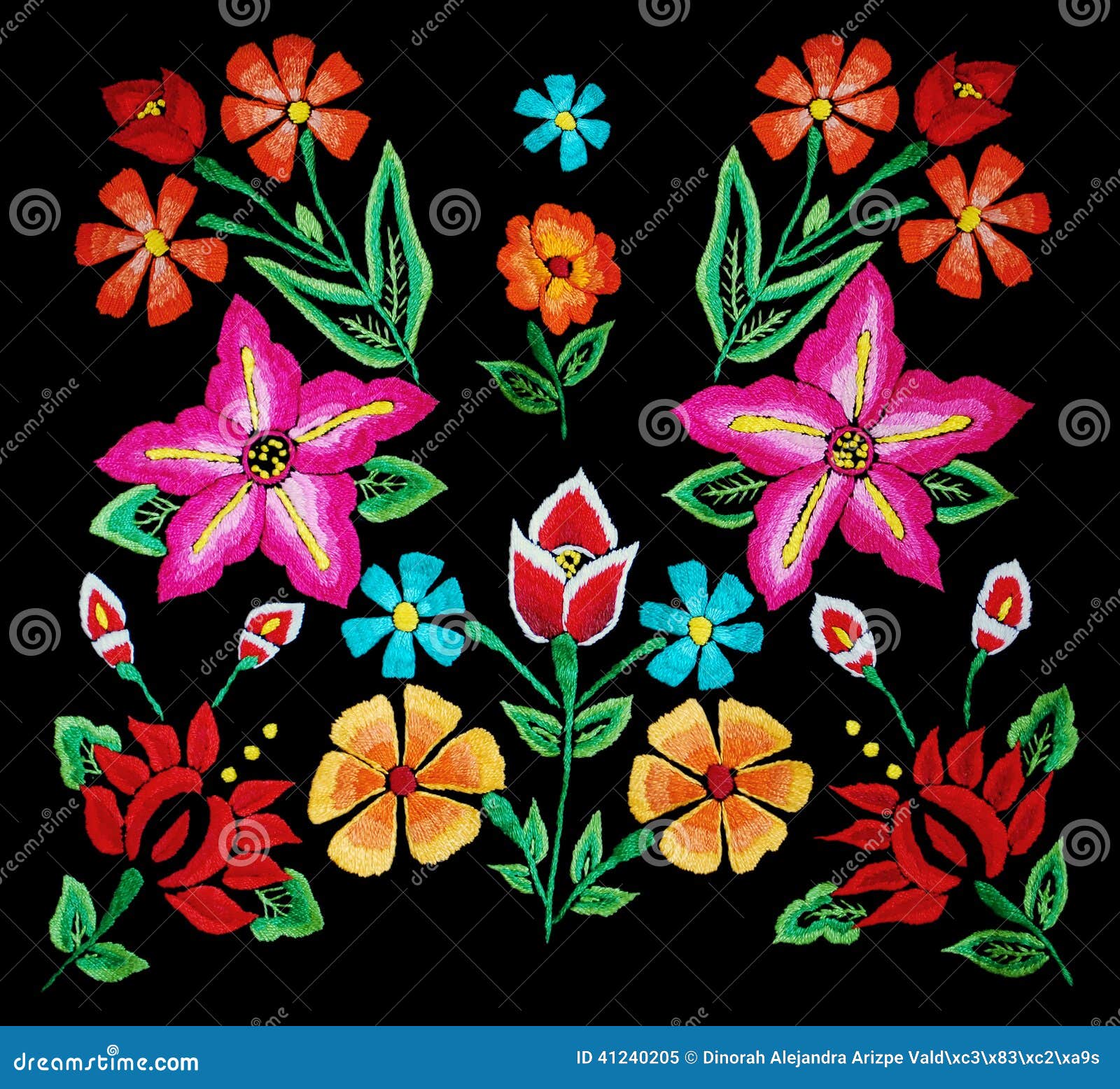 Floral embroidery on black stock image. Image of ornate - 41240205