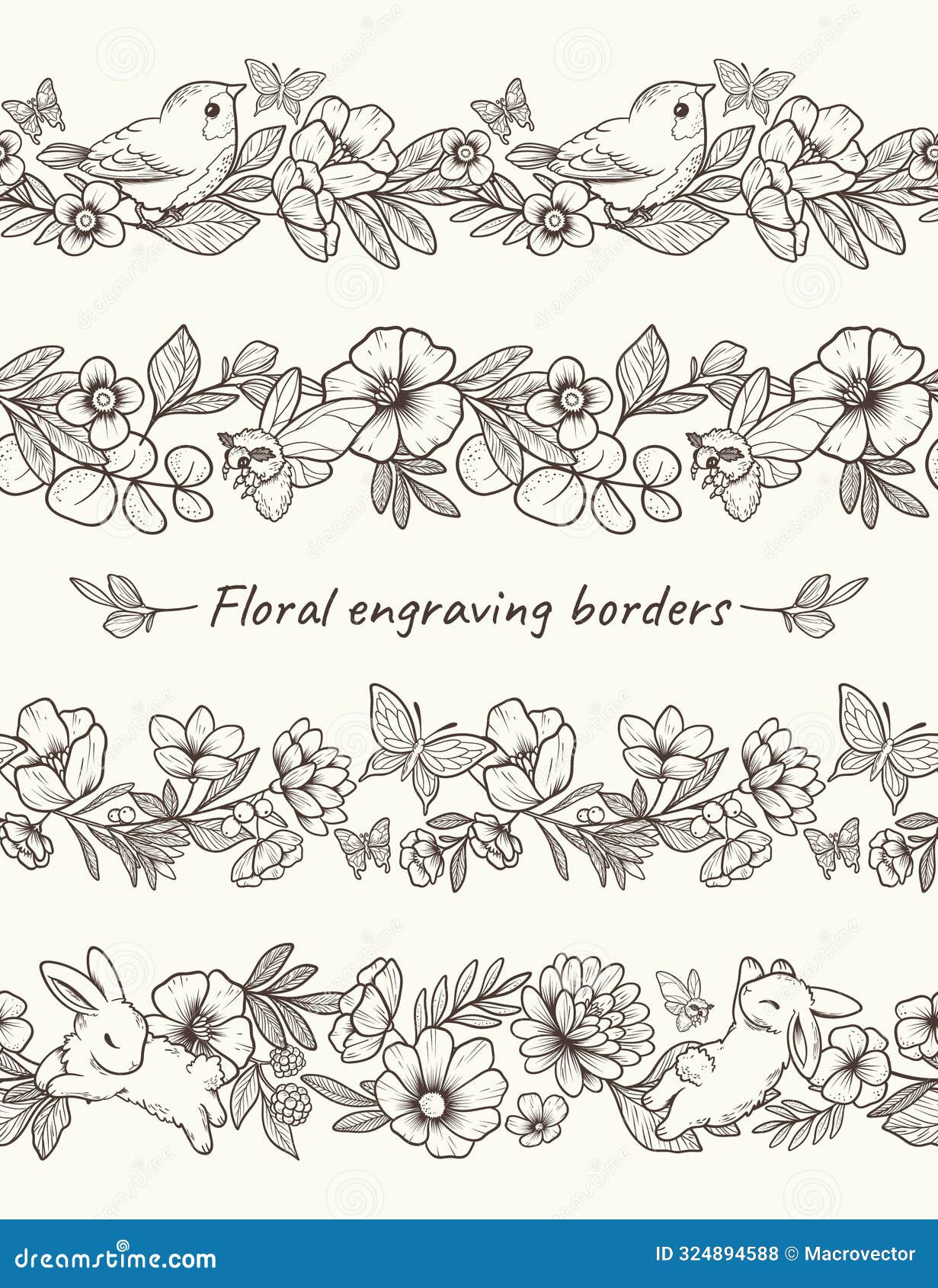 Floral Engraving Borders in Hand Drawn Style Stock Illustration ... Floral Engraving Borders in Hand Drawn Style Stock Illustration ...