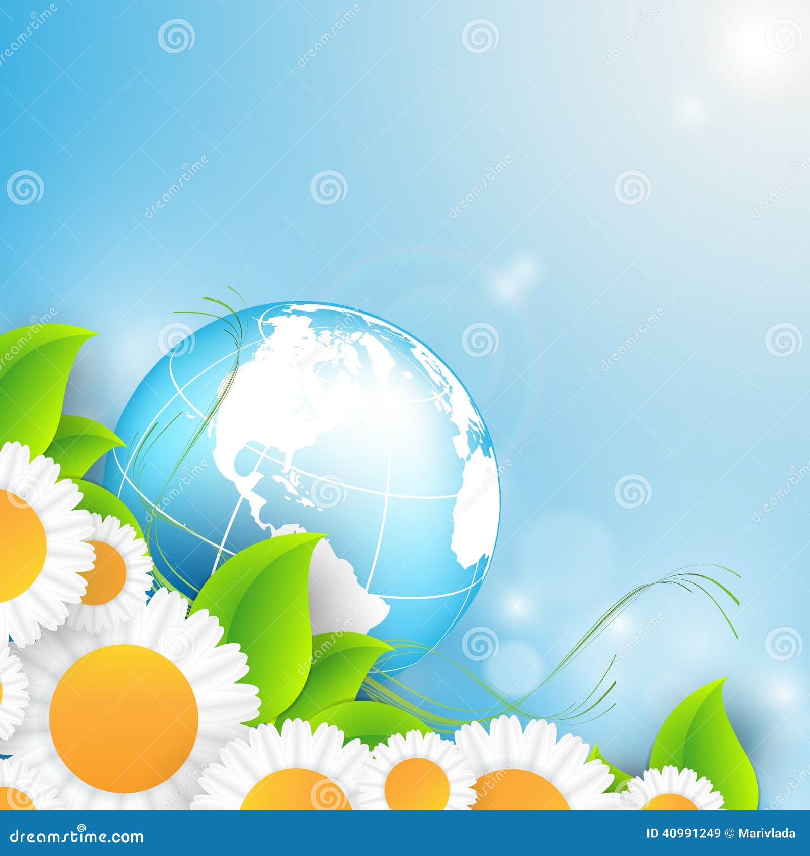 Floral Environmental Vector Frame with Globe Stock Vector ...