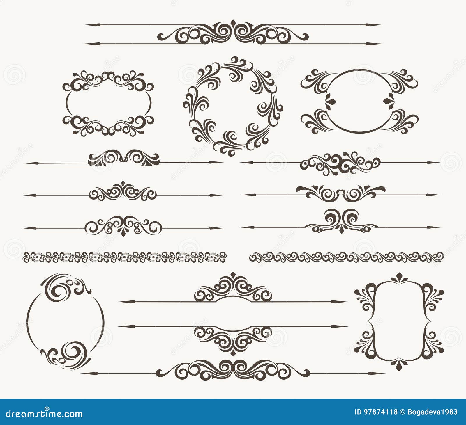 Floral Filigree Design Element Set Stock Vector - Illustration of card ...