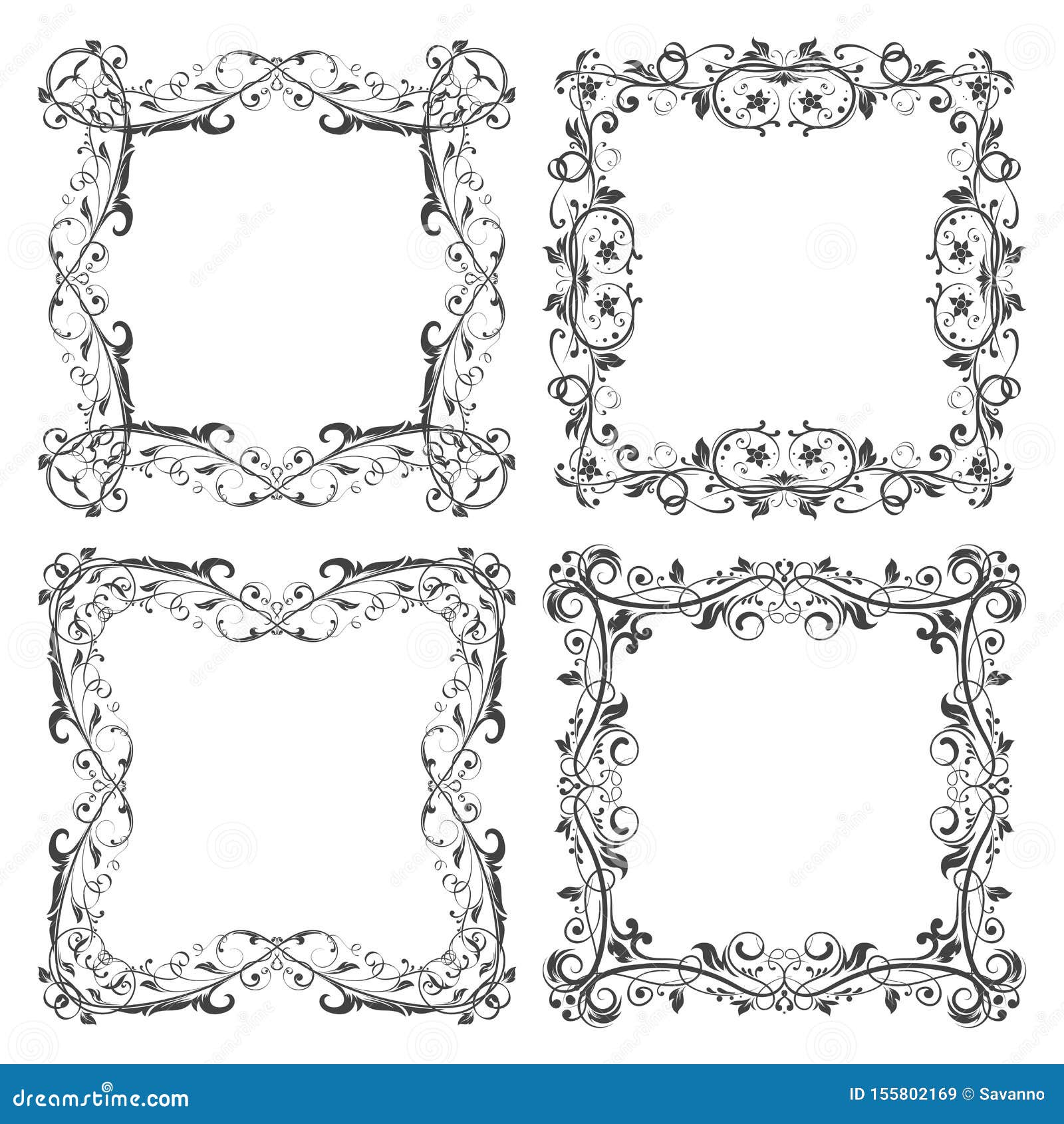 Floral Filigree Frames Set. Decorative Square Design Elements Stock ...