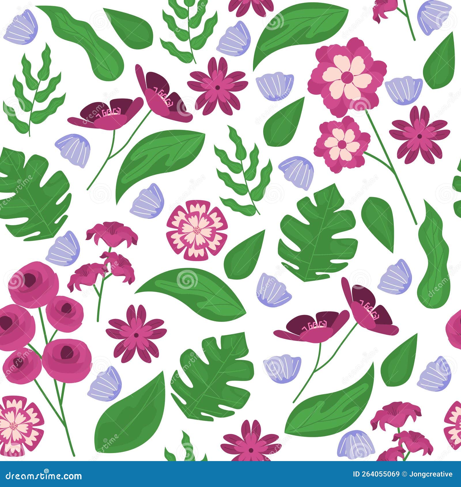 Floral Flower Nature White Background Seamless Pattern Wallpaper Stock ...