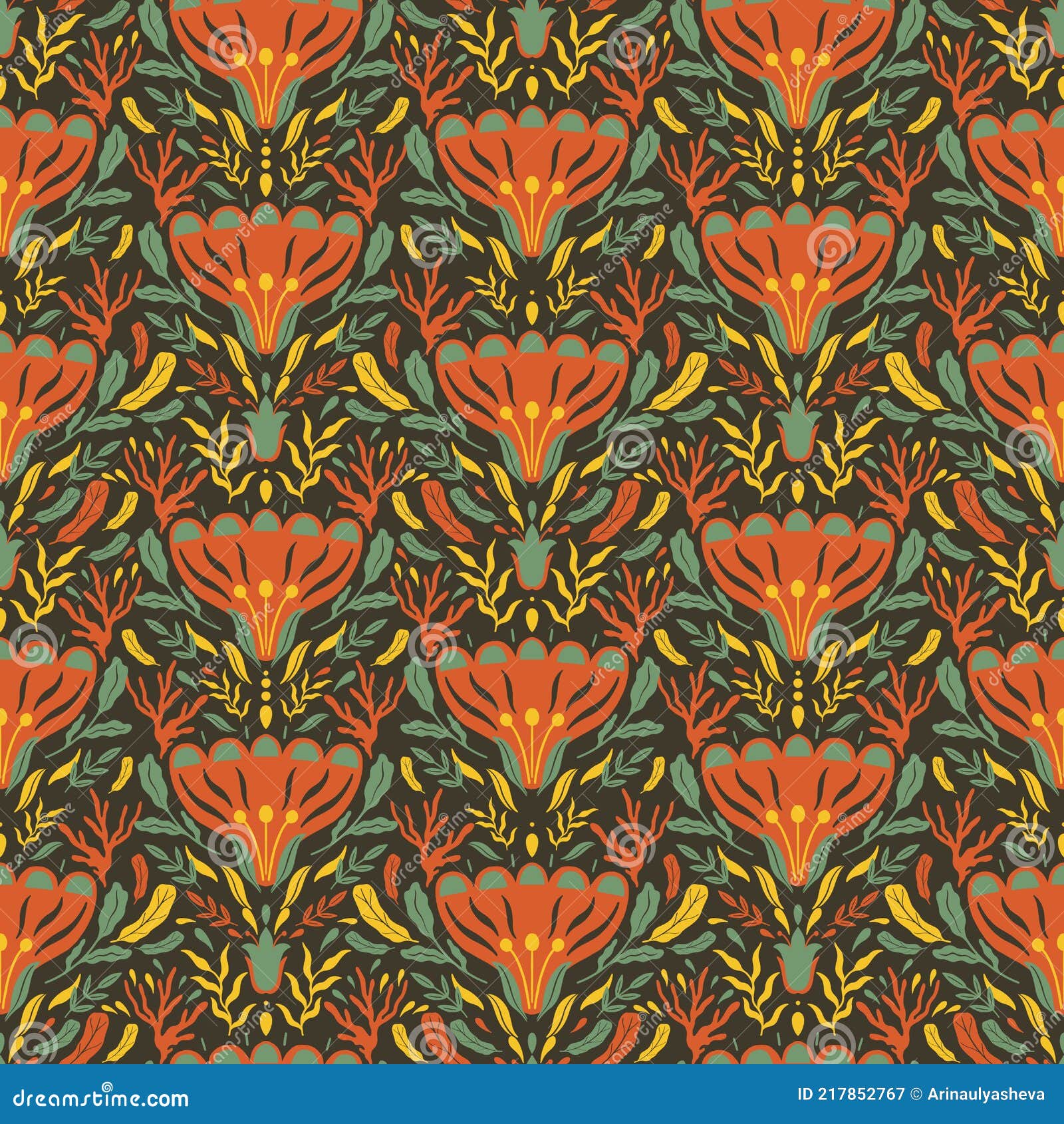Floral Flower Seamless Pattern.Folk Bloom Endless Ornament Stock Vector ...