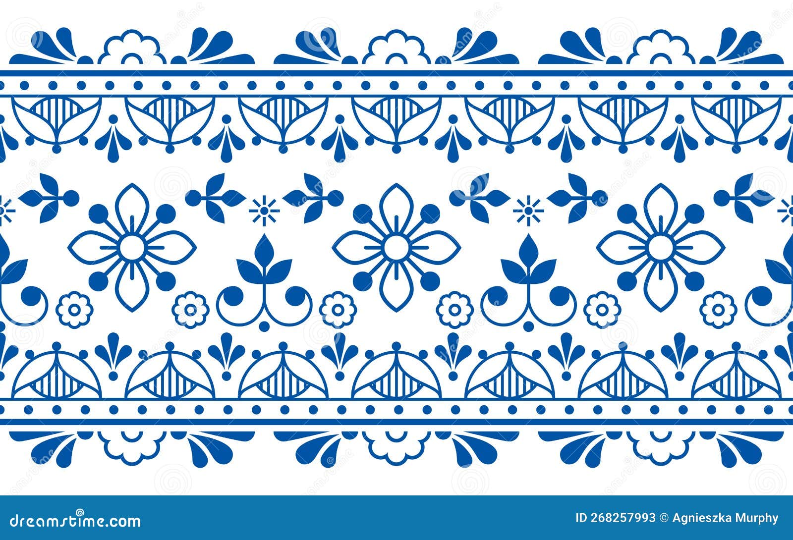 Scandinavian Folk Art Outline Vector Long Horizontal Oriented Seamless ...