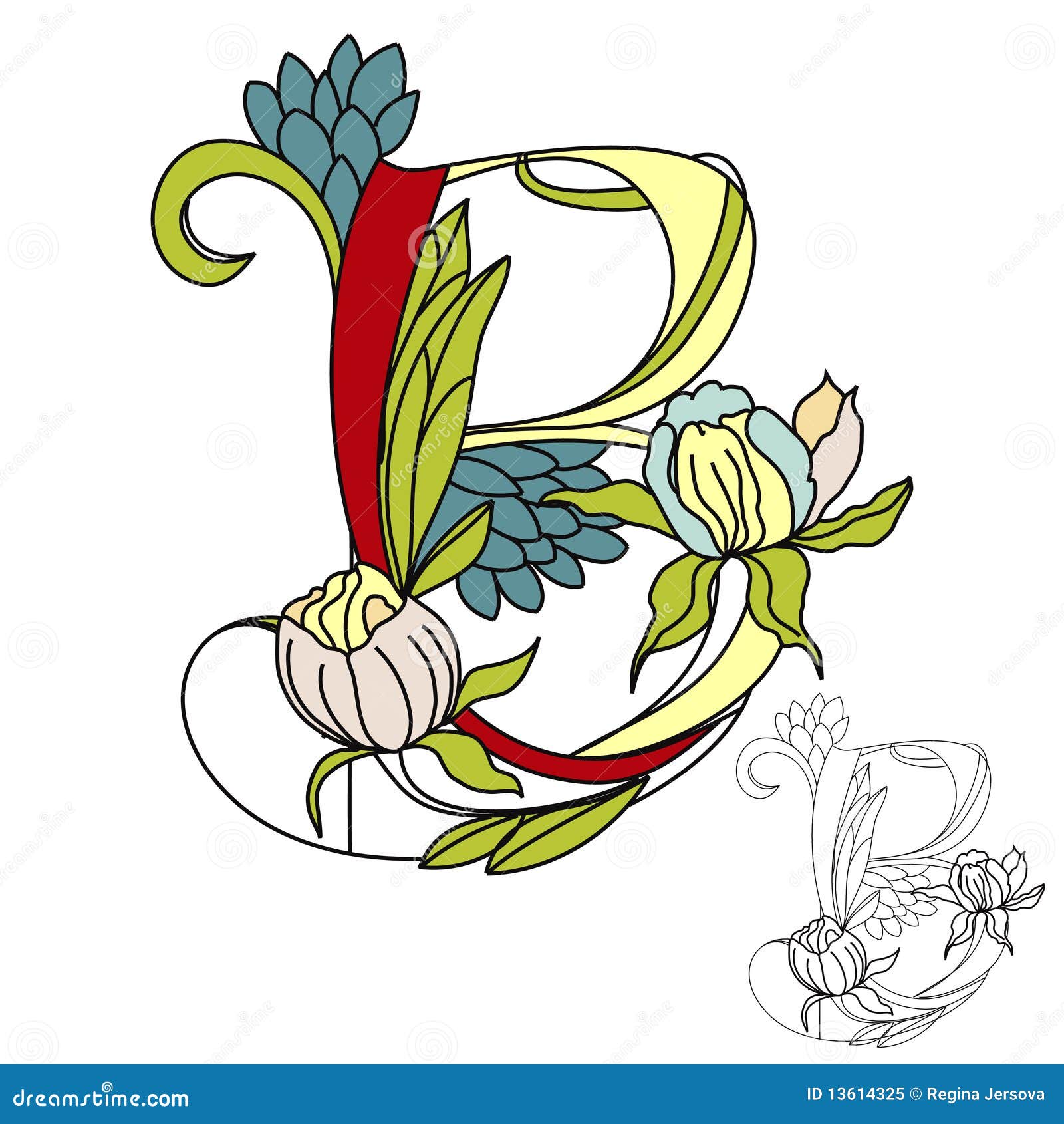 Floral font2. Letter B stock vector. Illustration of pattern - 13614325