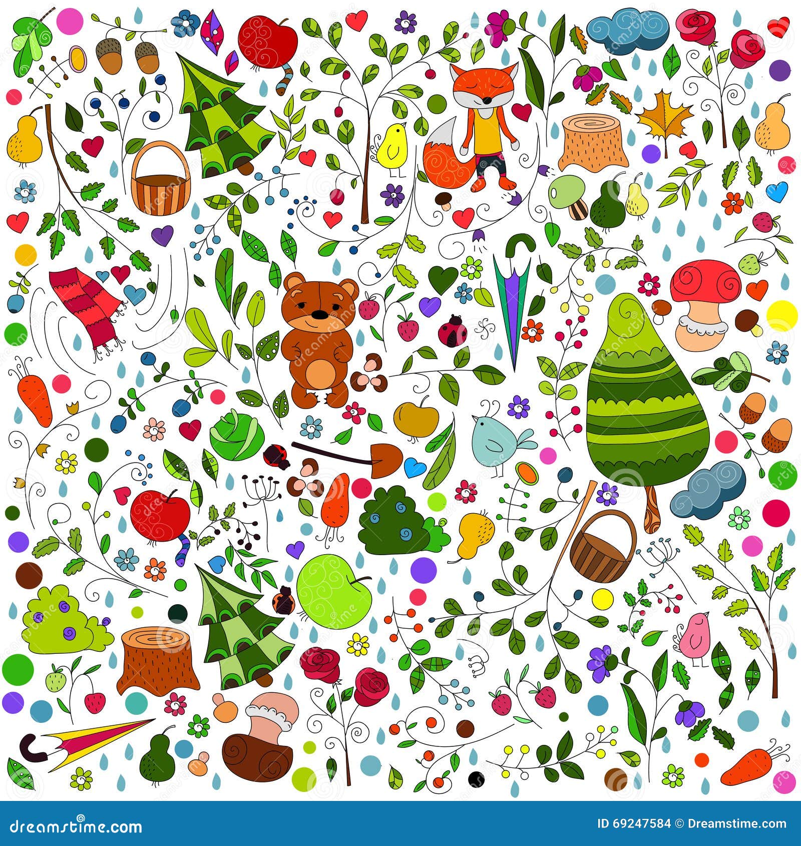 Floral Forest Background with Doodles for Textile Print Stock Vector ...