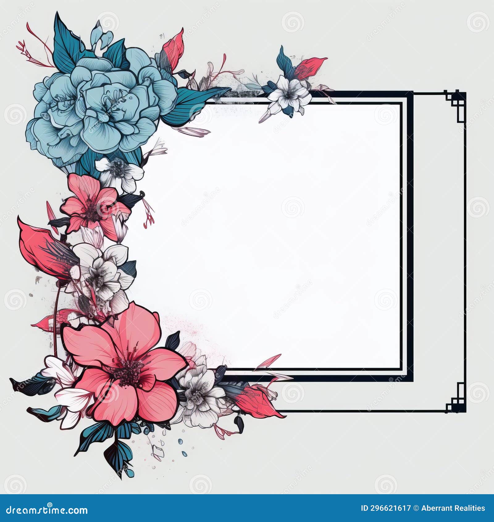 A Floral Frame with Blue and Pink Flowers on it Stock Illustration ...