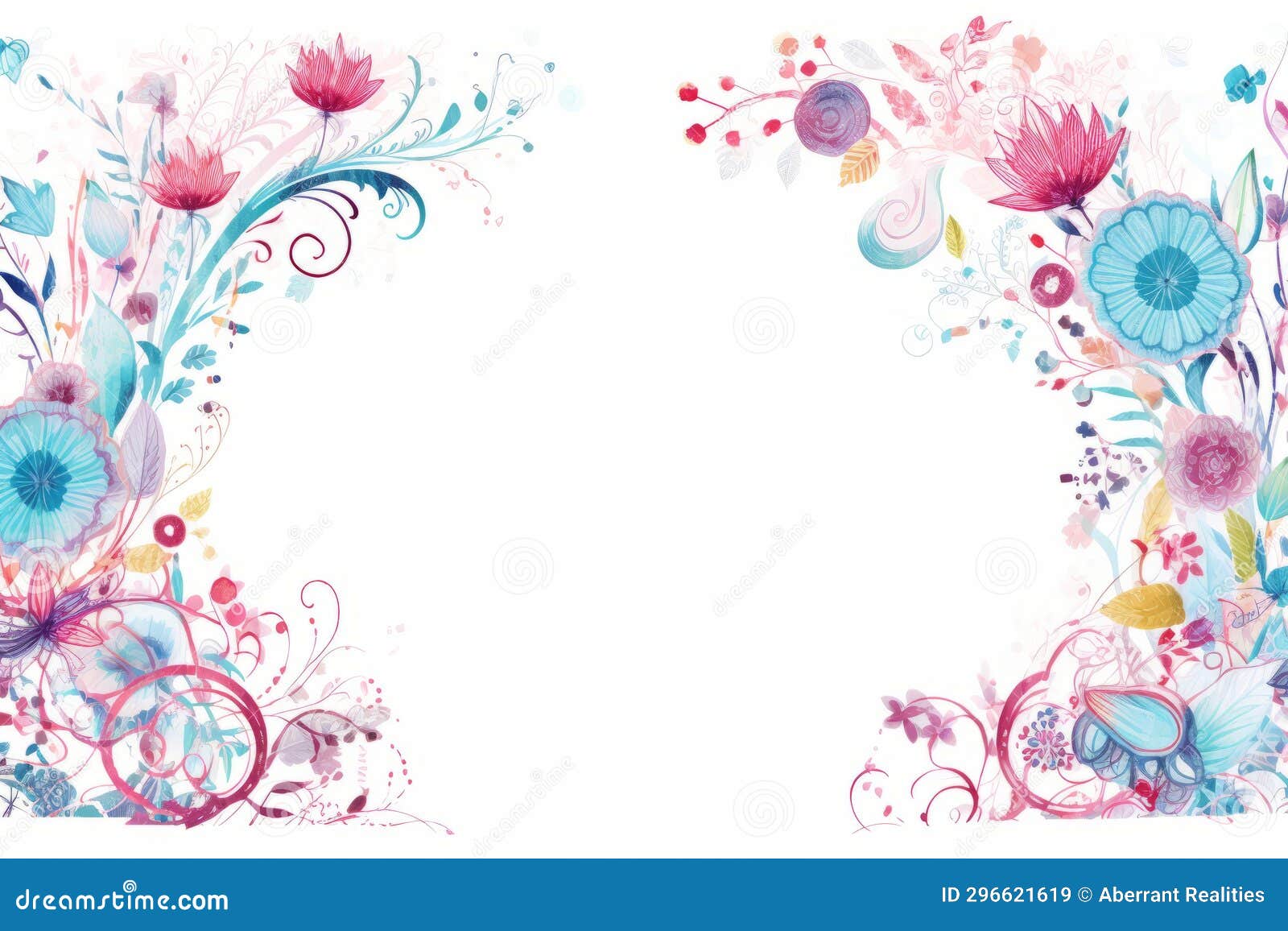 A Floral Frame with Blue and Pink Flowers on it Stock Illustration ...