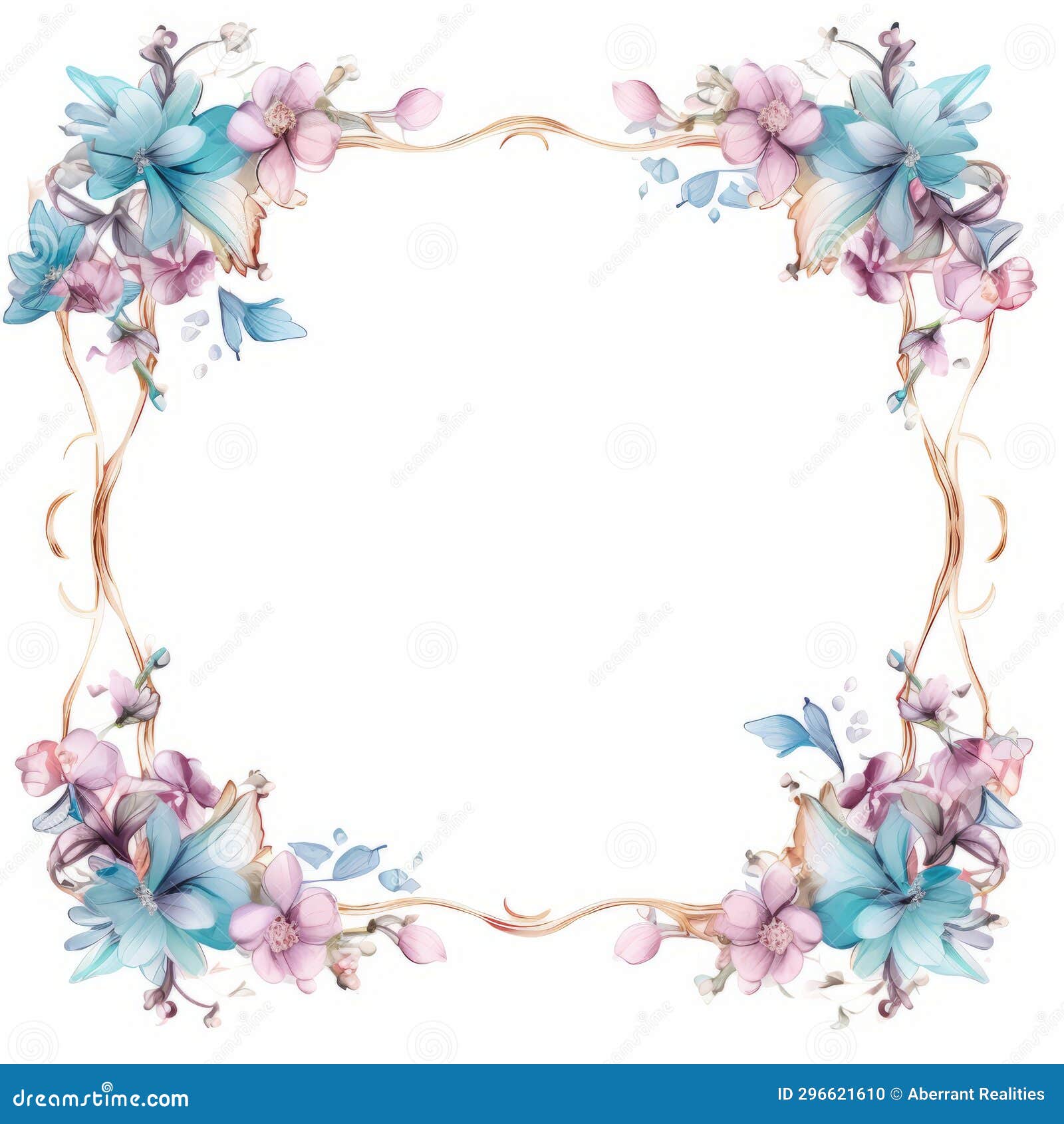 A Floral Frame with Blue and Pink Flowers on a White Background Stock ...