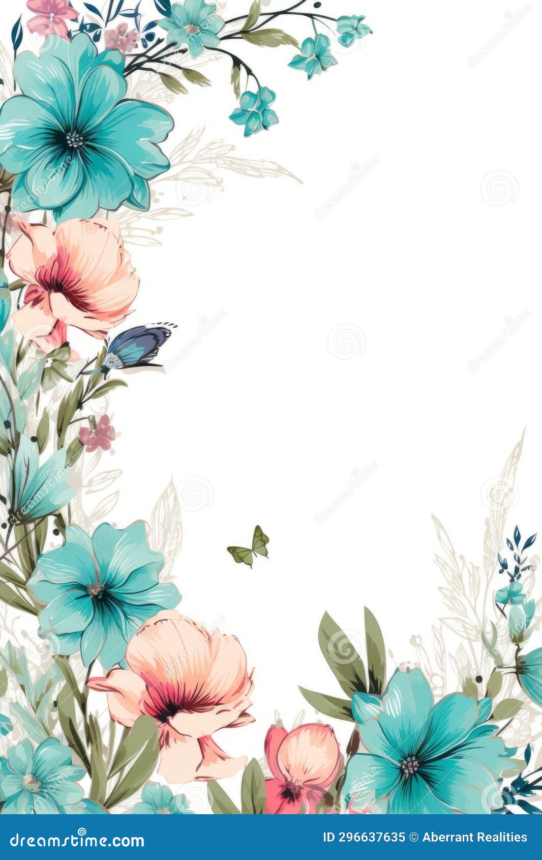 Floral Frame with Blue and Pink Flowers on a White Background Stock ...