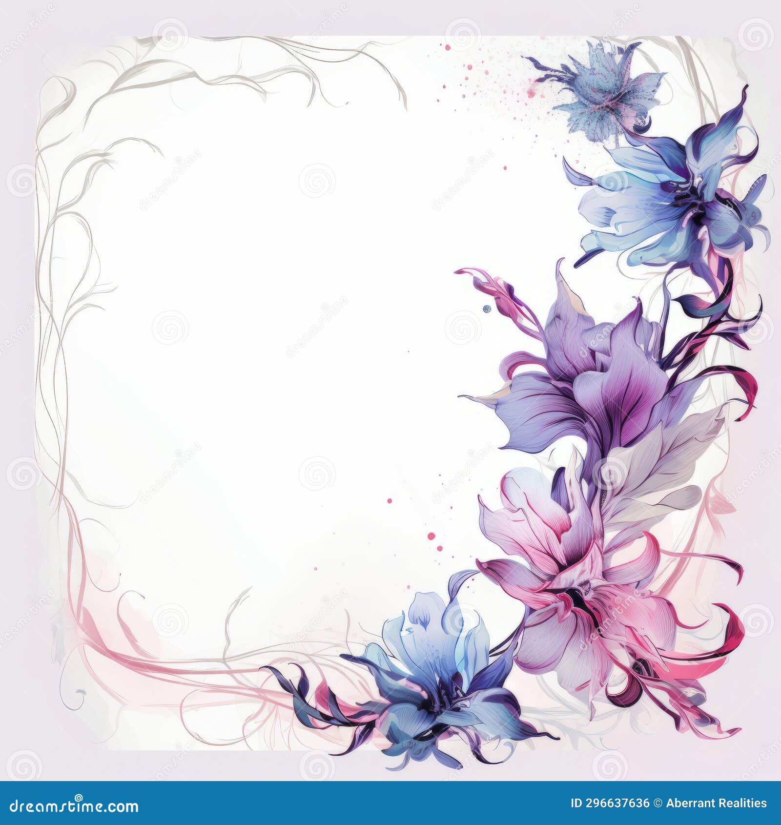 Floral Frame with Blue and Purple Flowers on a White Background Stock ...