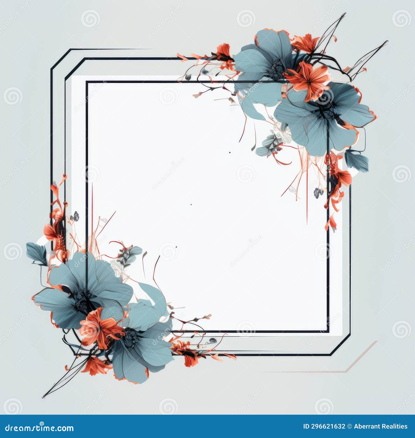A Floral Frame with Blue and Red Flowers on it Stock Illustration ...
