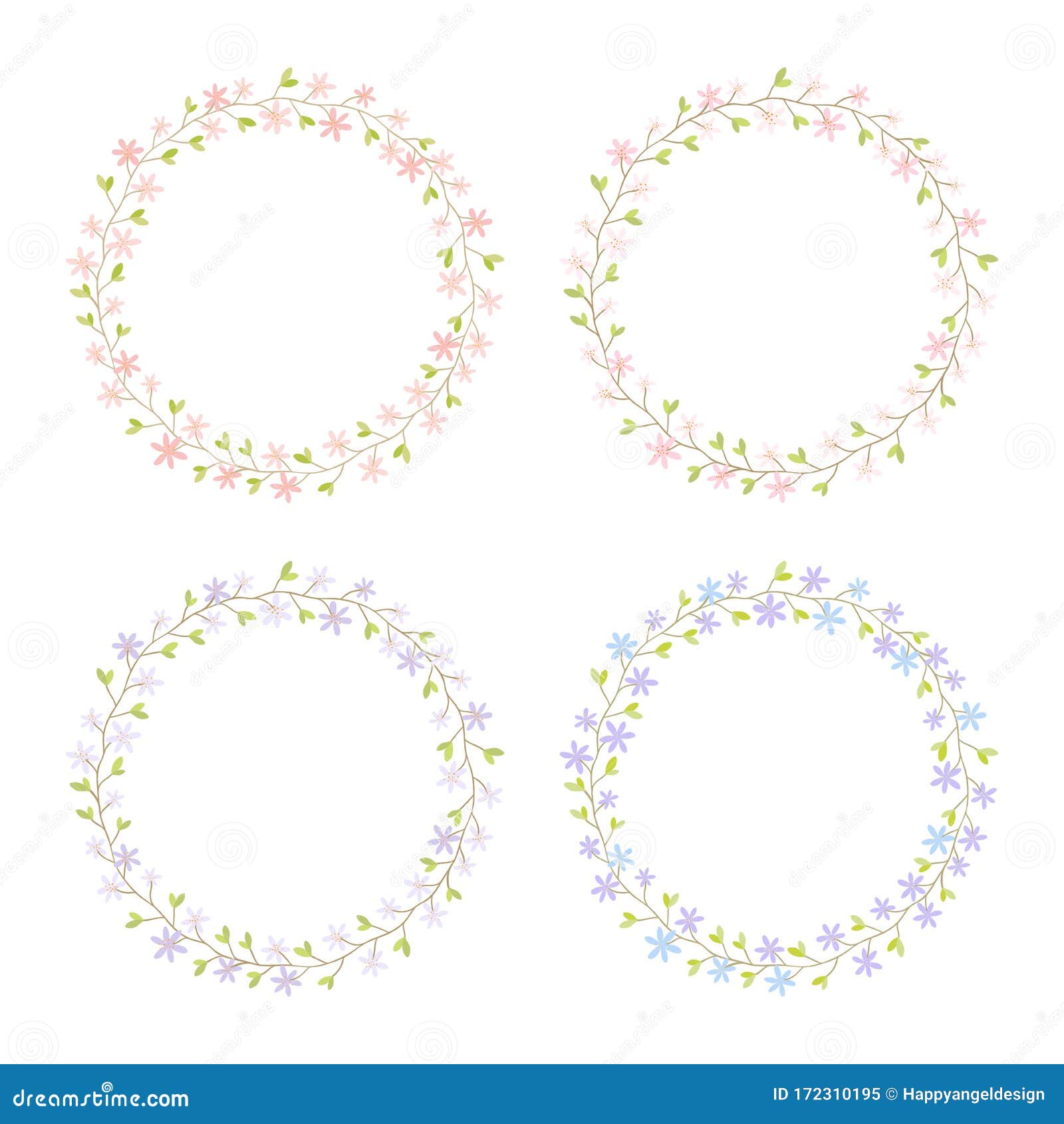 Floral Frame Collection. Set of the Circle Border with Cute Flowers ...