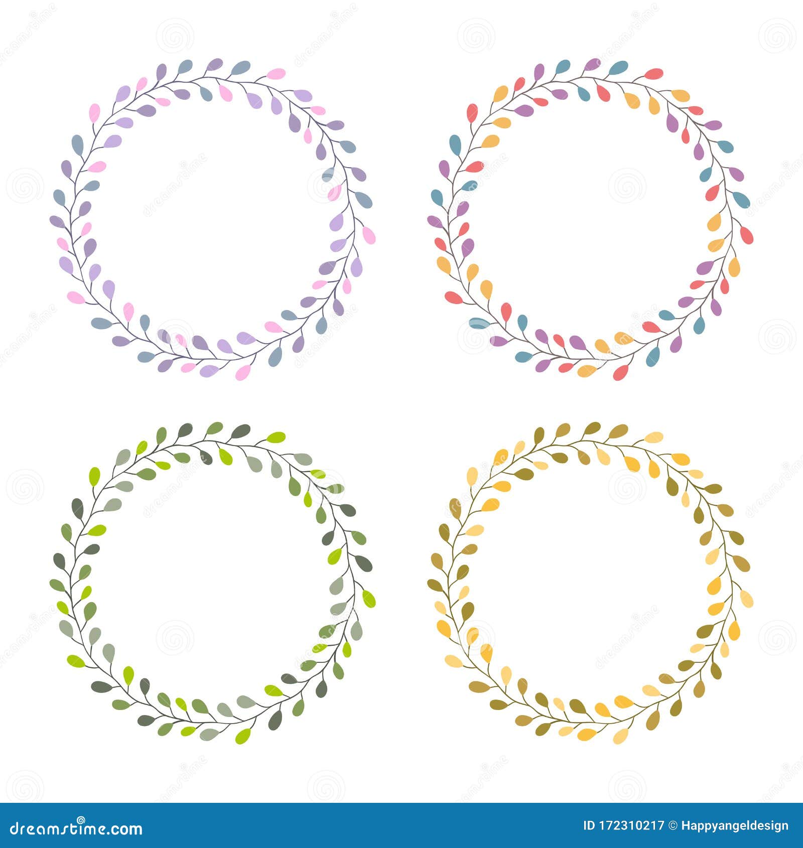 Floral Frame Collection. Set of the Circle Border with Cute Flowers ...