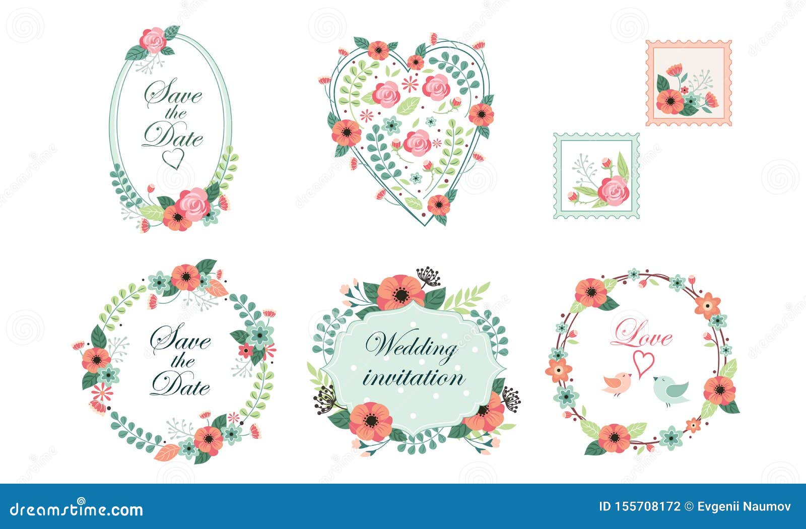 Floral Frame Collection, Wedding Invitation, Save the Date Card Design ...
