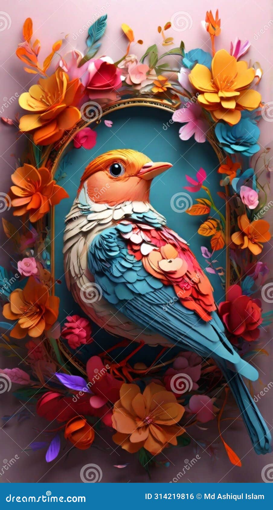 Floral Frame and Colorful Bird Design, Illustration Stock Illustration ...