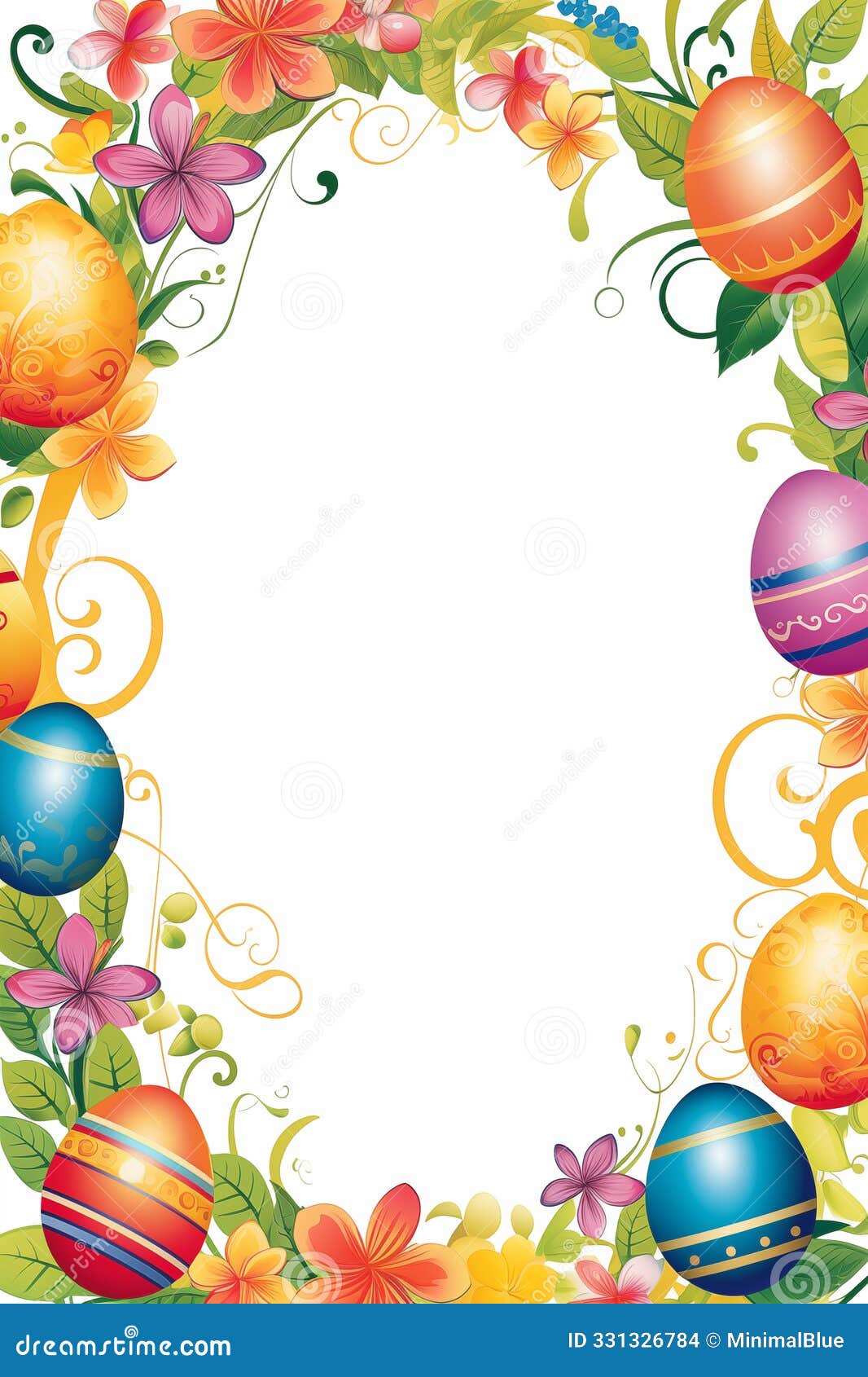 Floral Frame with Colorful Easter Eggs and Swirling Vines Stock ...