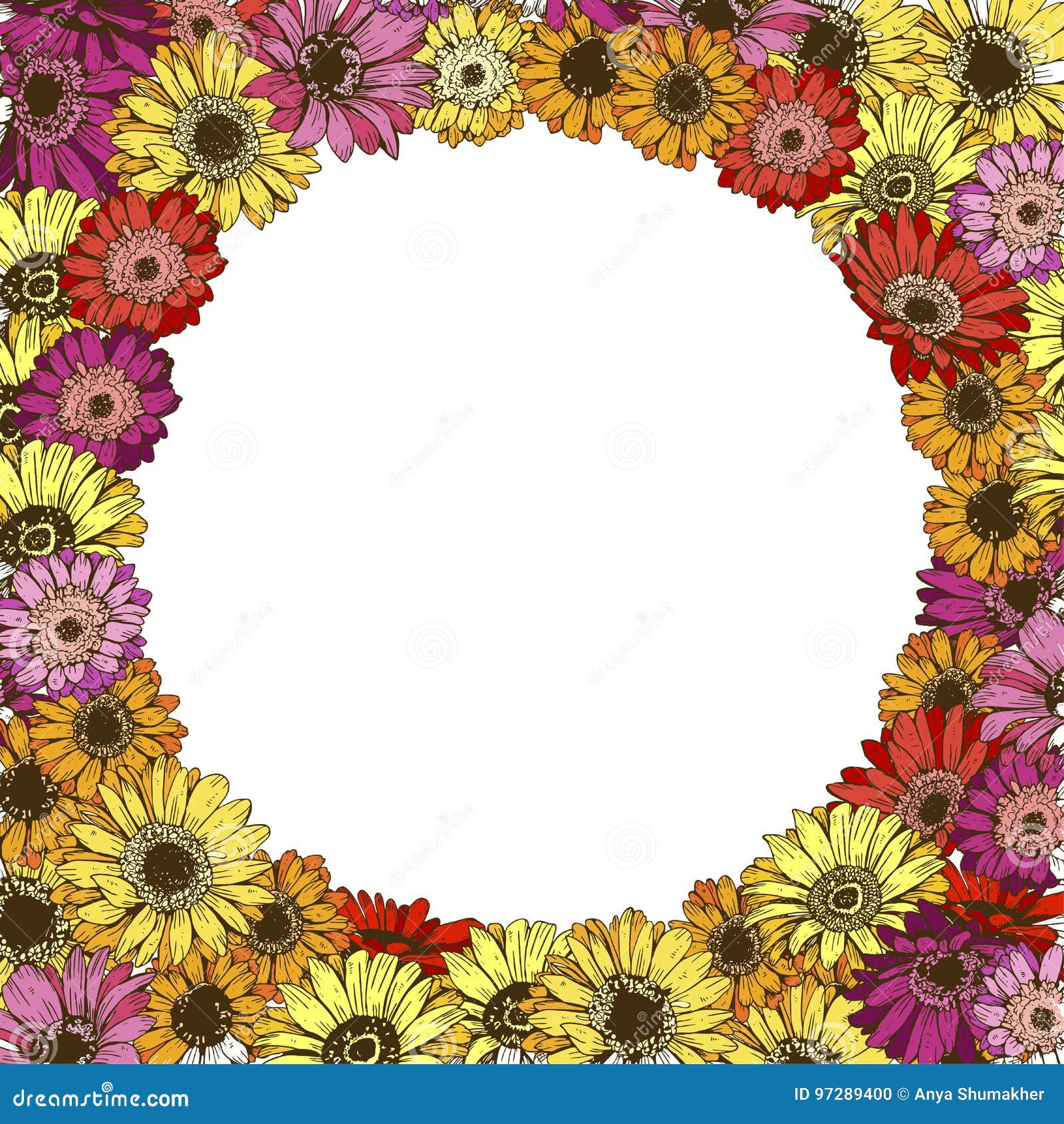 Floral Frame of Colorfull Daisies Flowers. Vector Illustration. Stock ...