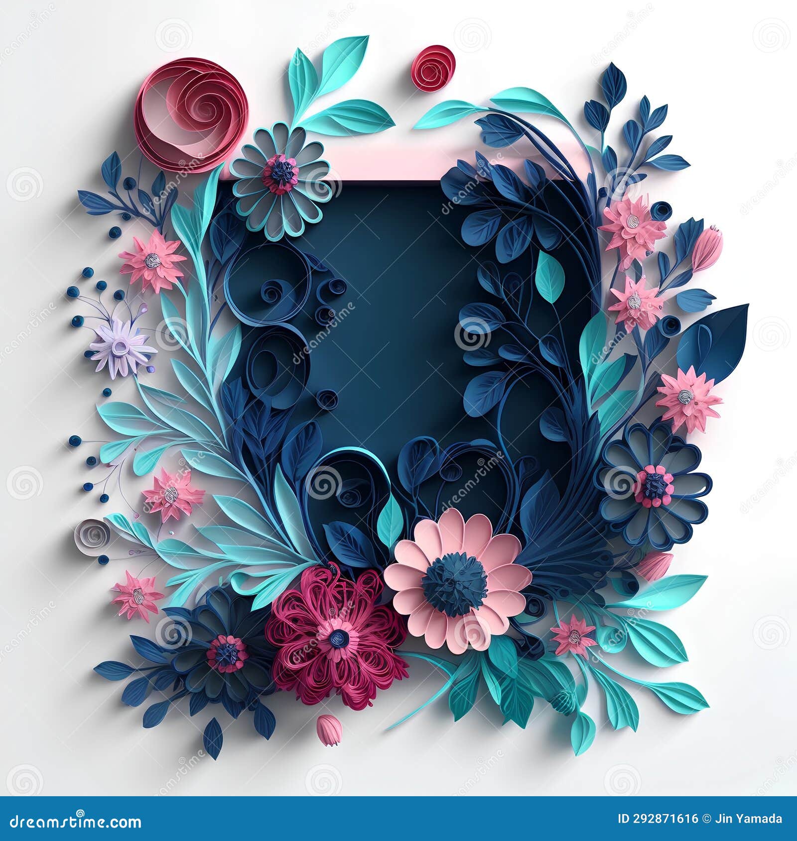 Floral Frame with Flowers and Leaves. Vector Paper Cut Illustration ...