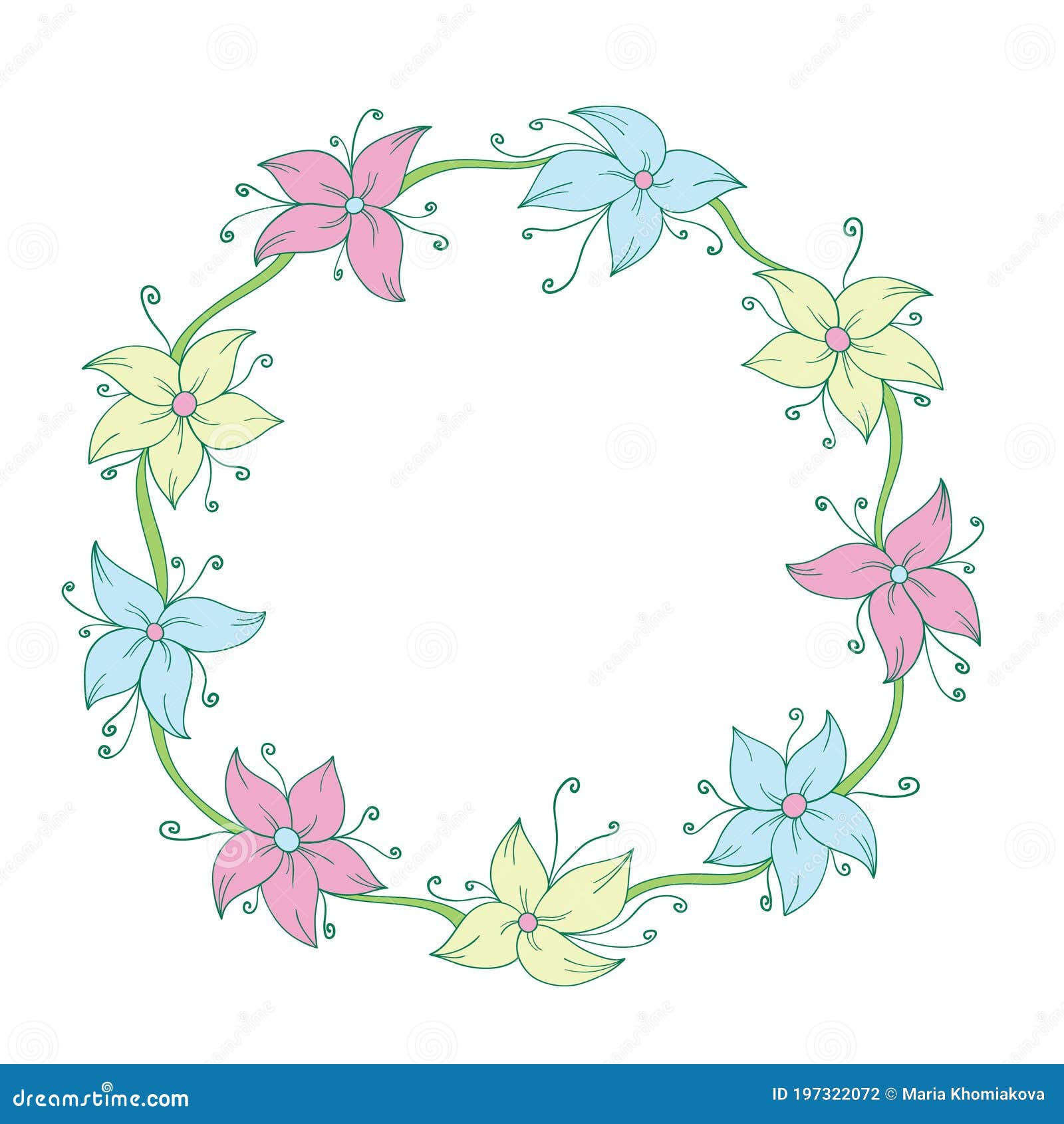Floral Frame in the Form of a Circle Stock Illustration - Illustration ...
