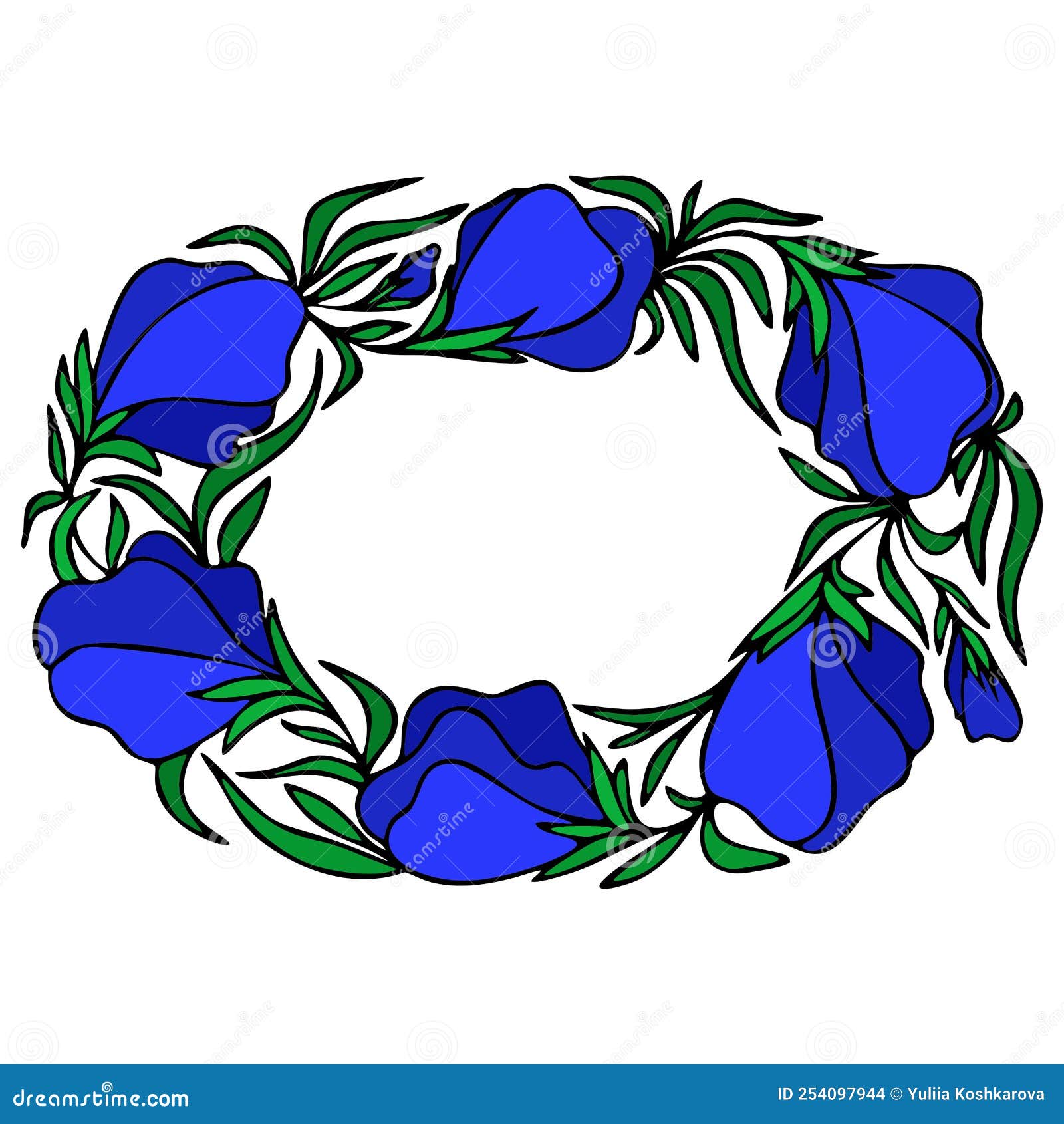 Floral Frame of Large Blue Flower Buds on a White Background, Border ...