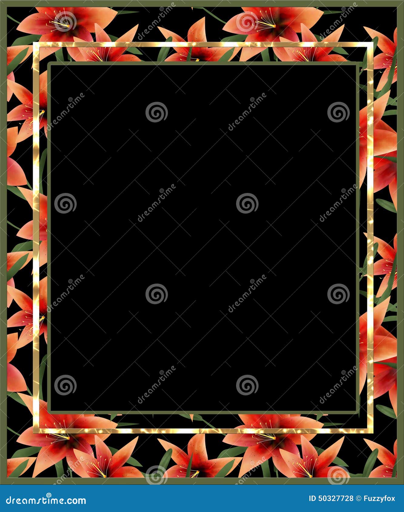 Floral Frame with Lilly Flowers Stock Illustration - Illustration of ...
