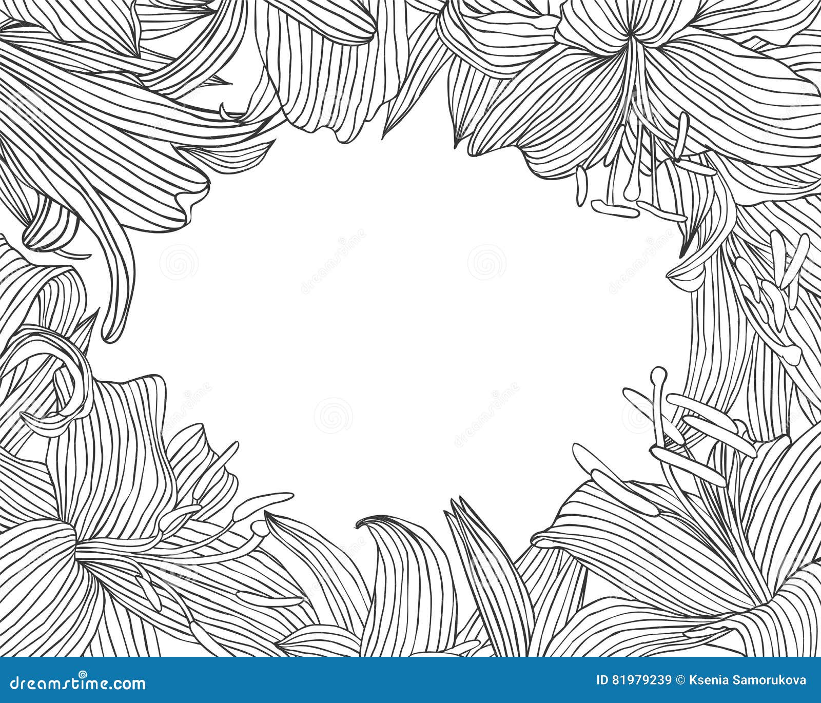 Floral Frame of Linear Lily Flowers Stock Vector - Illustration of lily ...