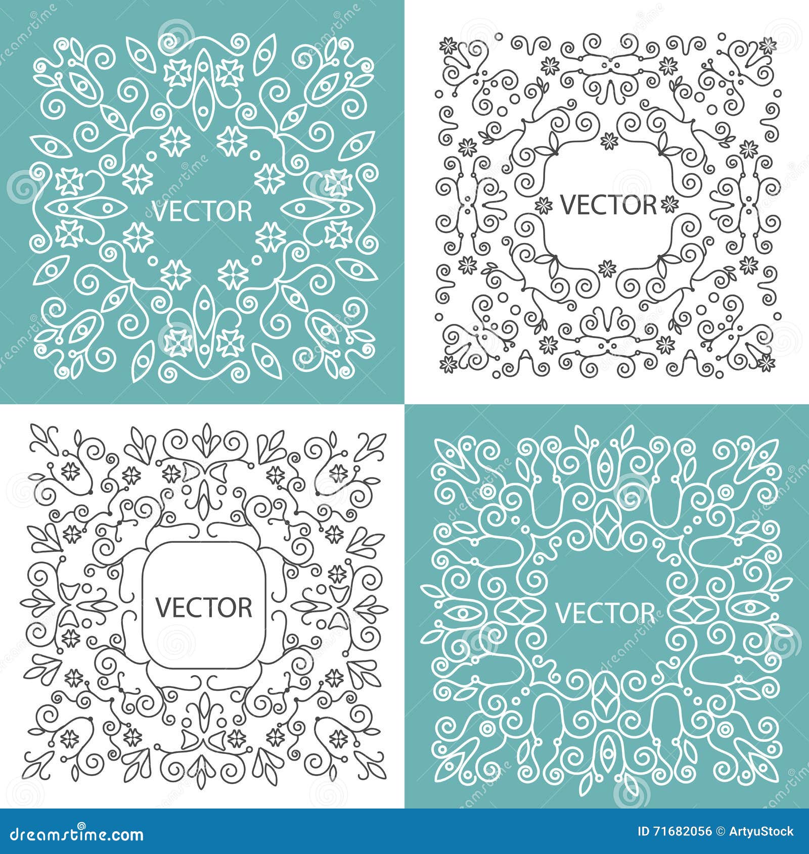 Floral Frame Mono Line Style Stock Vector - Illustration of element ...