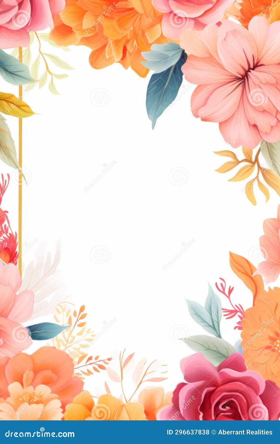 Floral Frame with Orange Flowers and Leaves on a White Background Stock ...