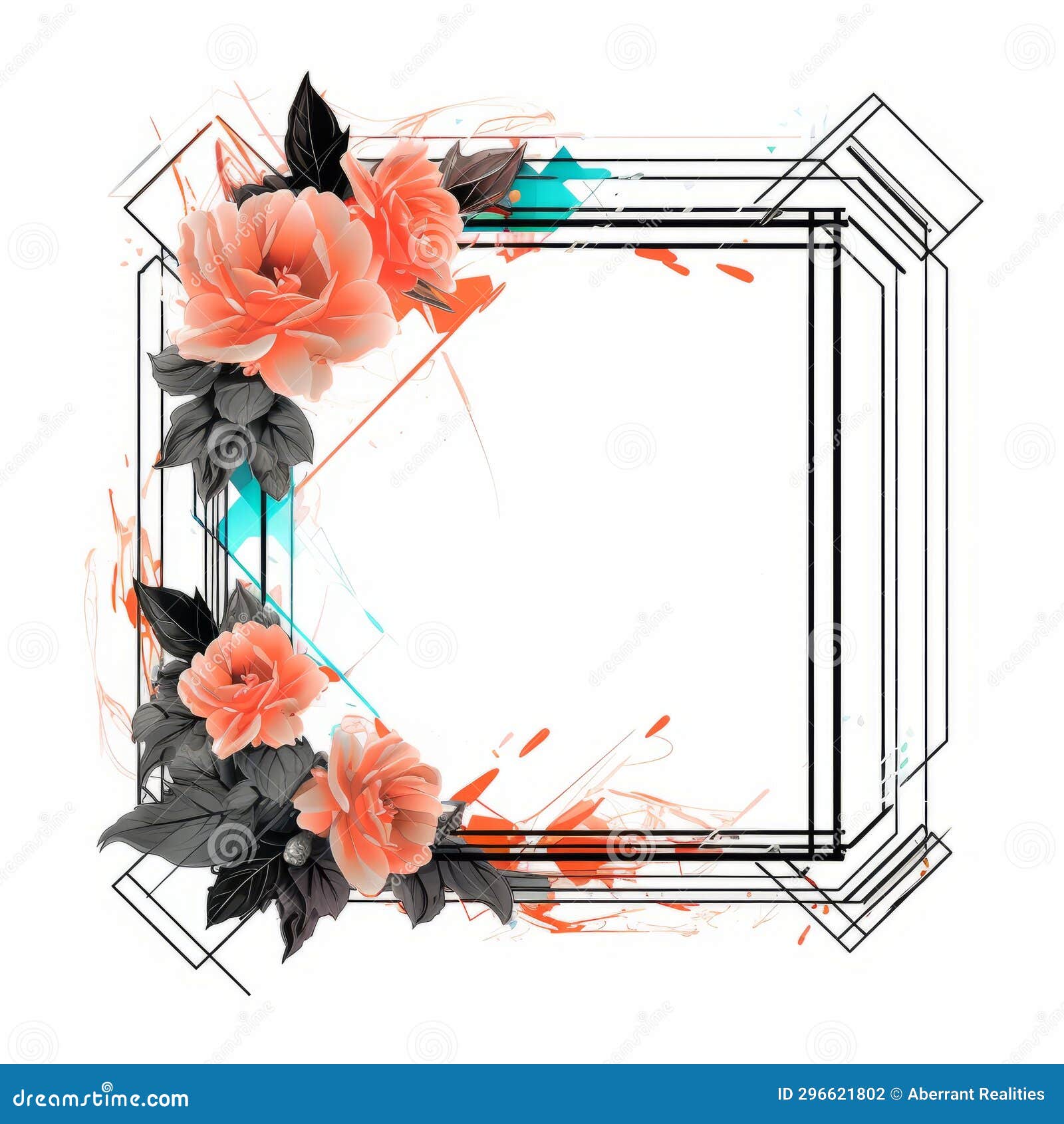 A Floral Frame with Orange Roses on a White Background Stock ...