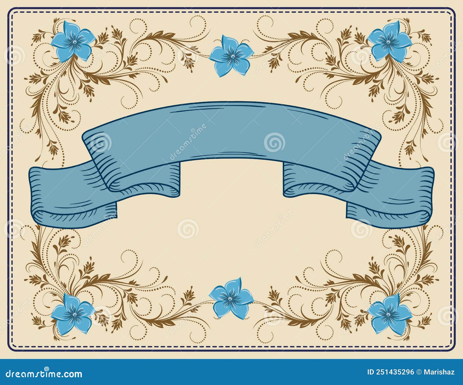 Floral Frame of Ornament and Ribbon Stock Vector - Illustration of leaf ...