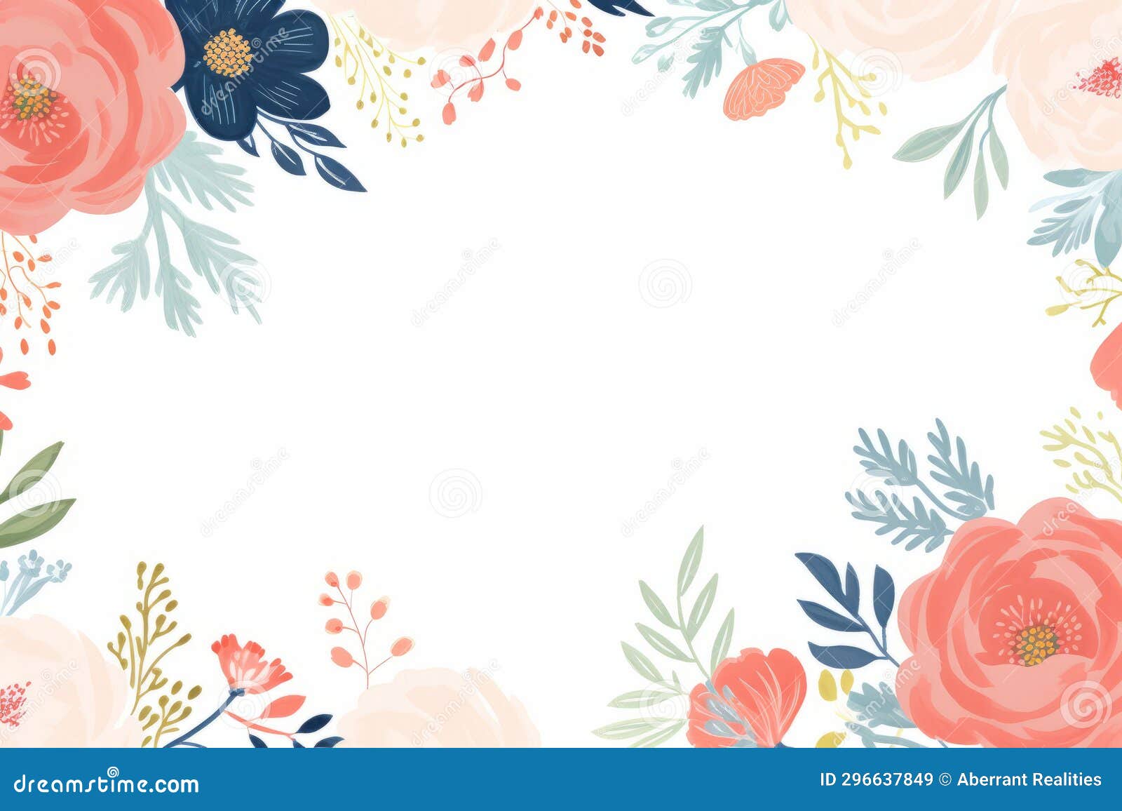 Floral Frame with Pink and Blue Flowers on a White Background Stock ...